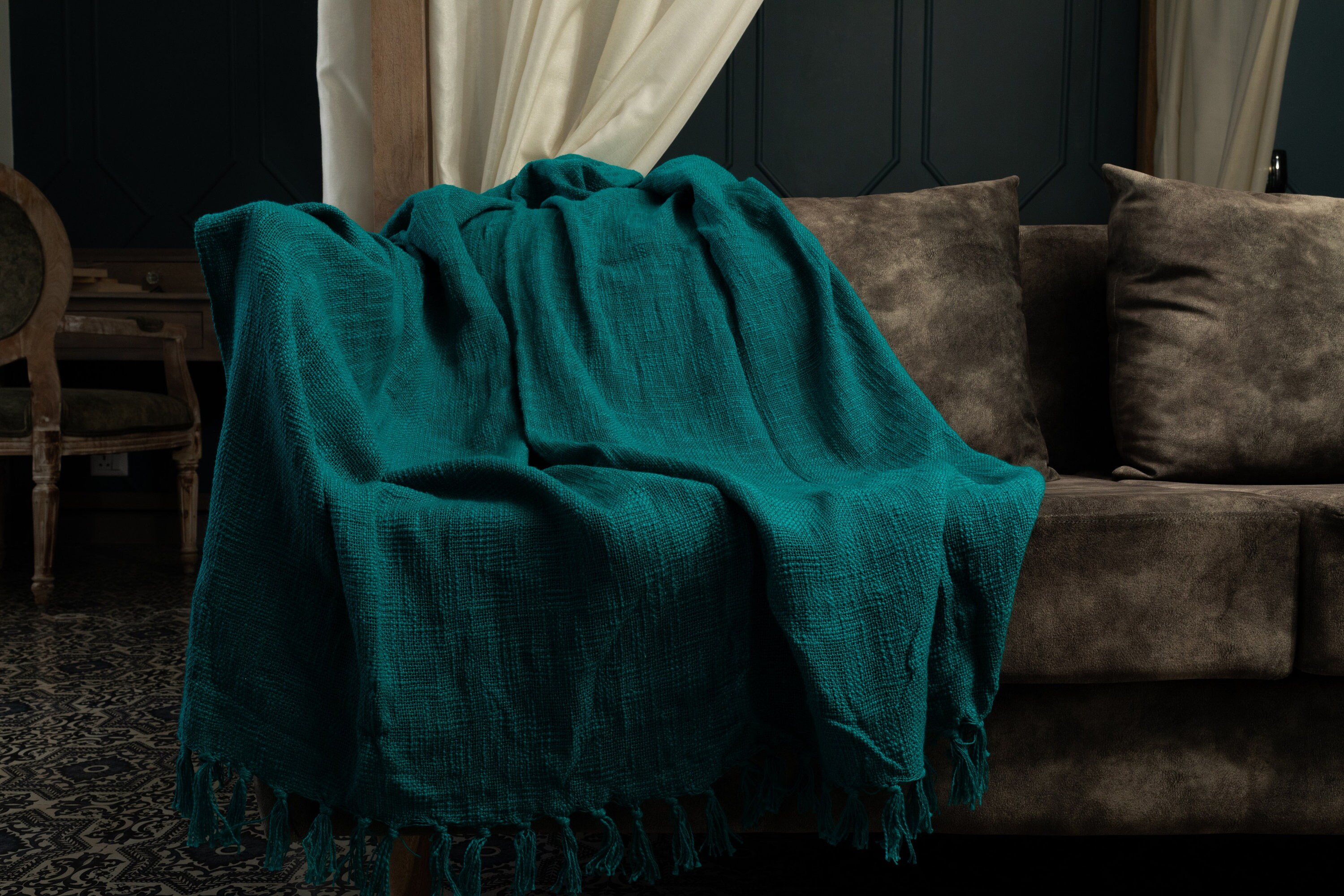 Hand Loomed Teal Throw Blanket Couch Cotton Throws and - Etsy