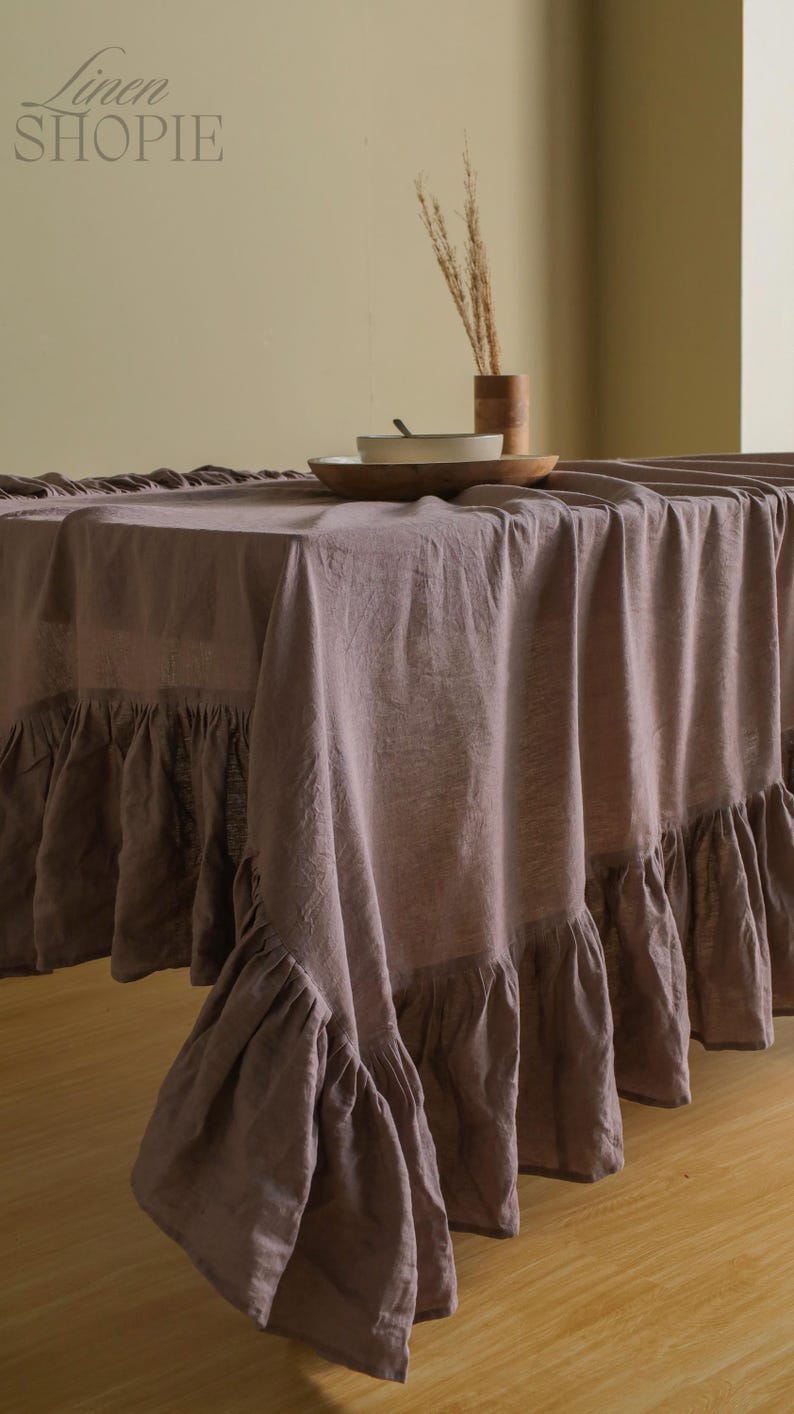 Ruffled Linen Tablecloth in Different Colors Boho Natural Softened ...