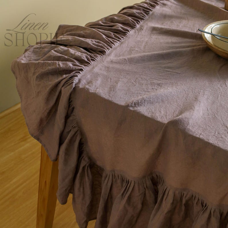 Ruffled Linen Tablecloth in Different Colors Boho Natural Softened ...