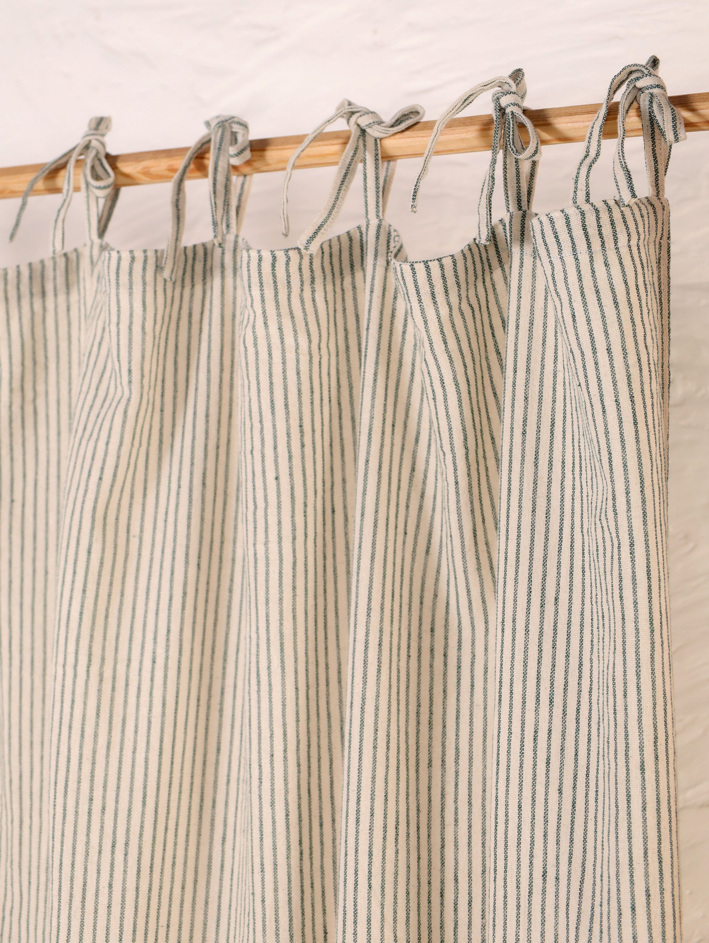 Boho Green Striped 2 Panel Curtains, Striped Gauze Curtains, Window ...
