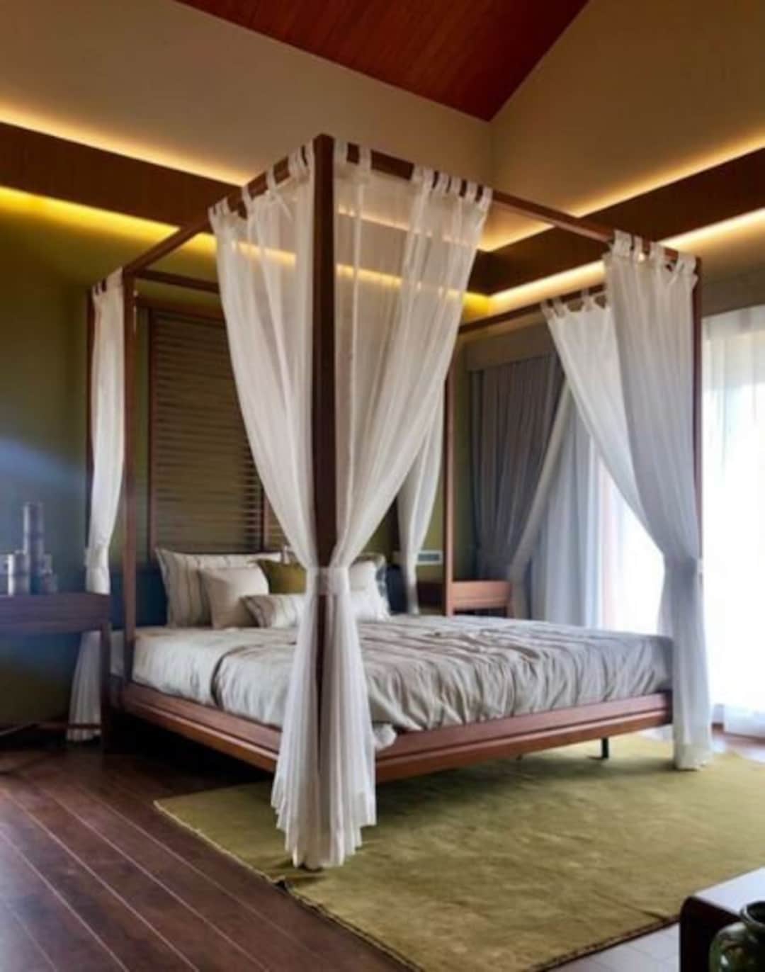 GAUZE LINEN Bed Canopy, Four Corner Boho Romantic Linen Gauze Bed ...