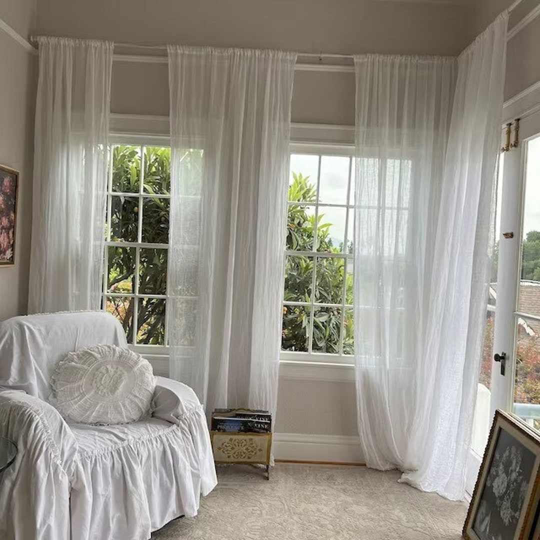 Natural Airy Linen Gauze Curtain | Farmhouse Sheer Scrunched Curtain ...