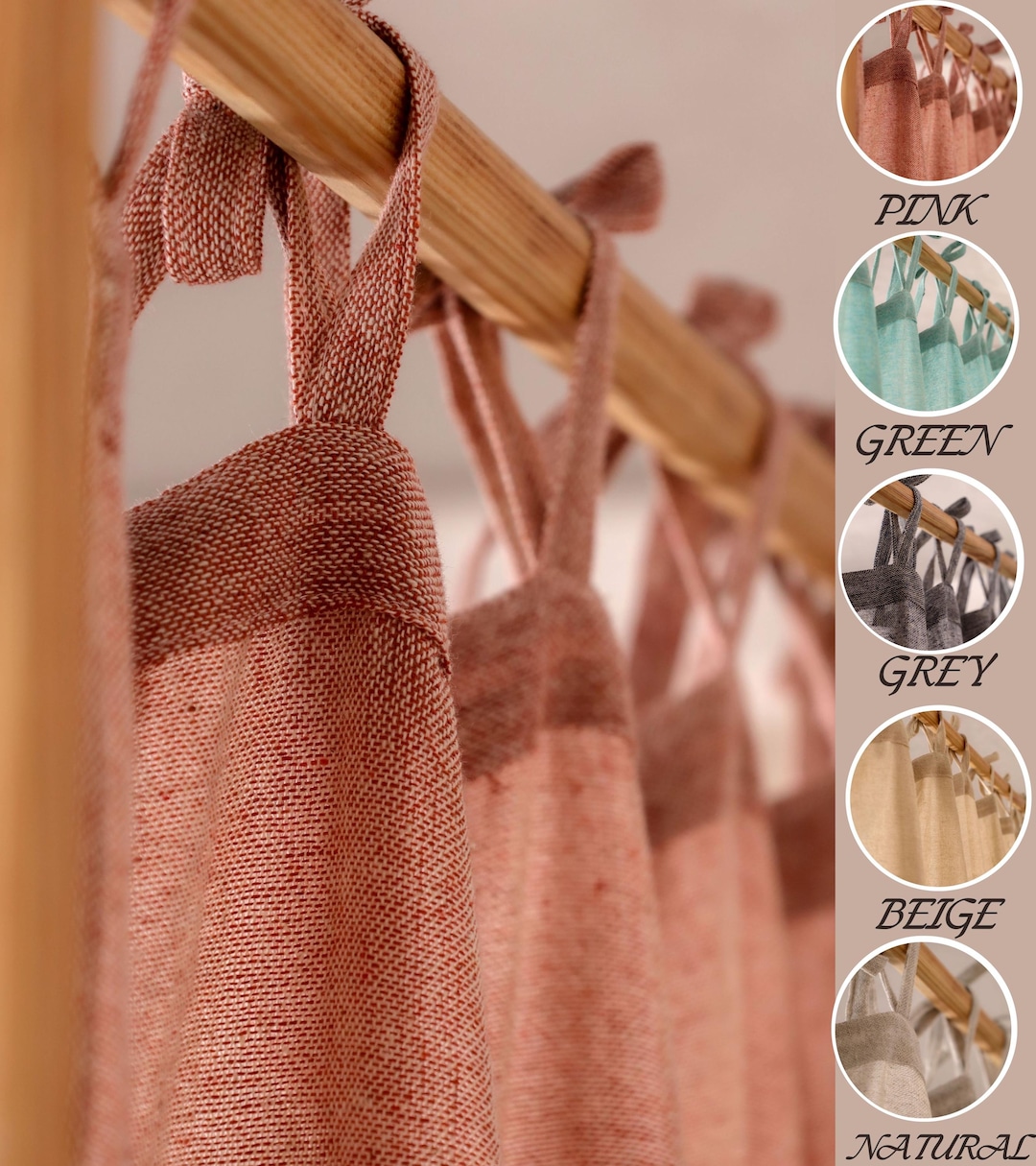 Boho Fade Pink Gauze Linen Curtain Washed Heavy Gauze Curtain, Vintage ...