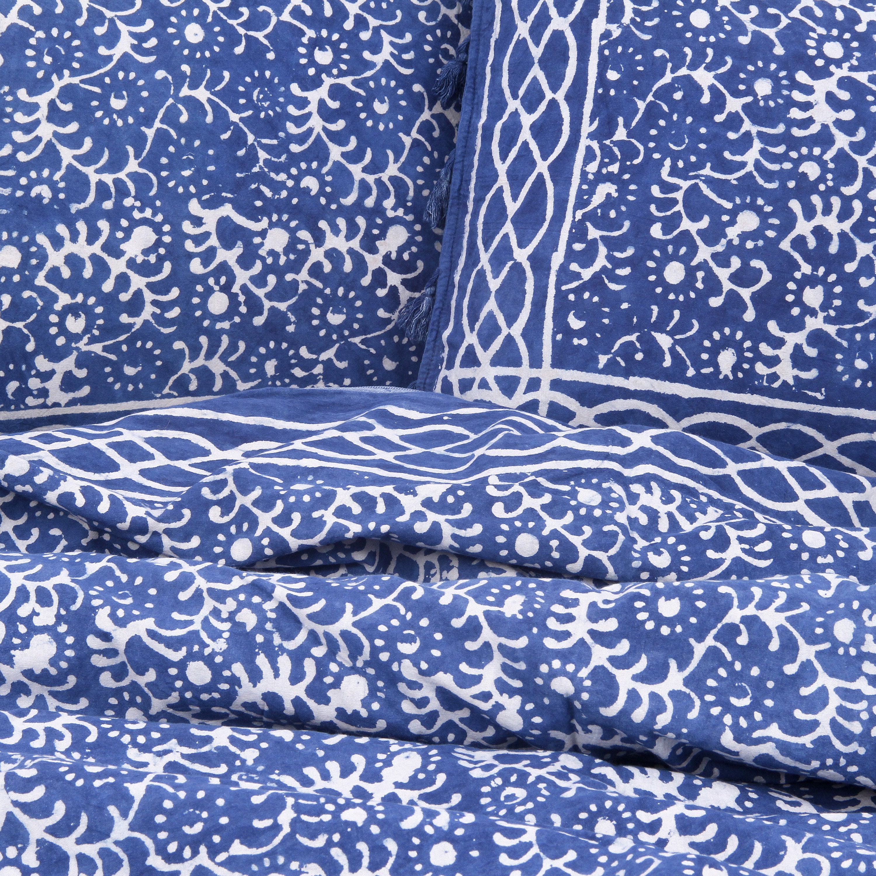 DOUBLE SIDED Indigo Blue Duvet Cover/ 100% Cotton Reversible Comforter ...