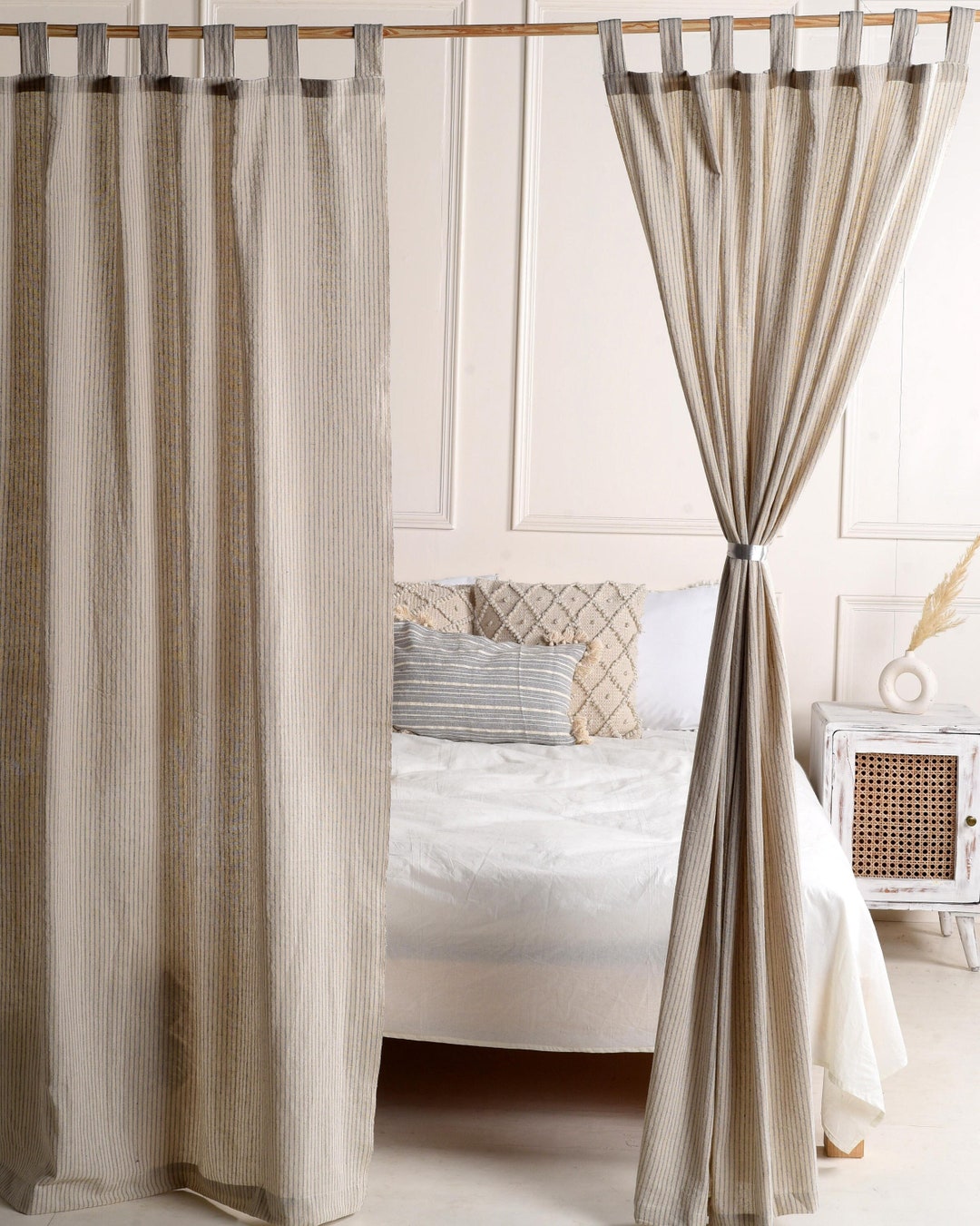 Boho 5 Colors of Gauze Linen Curtains, Striped Tab Top Gauze Curtains ...