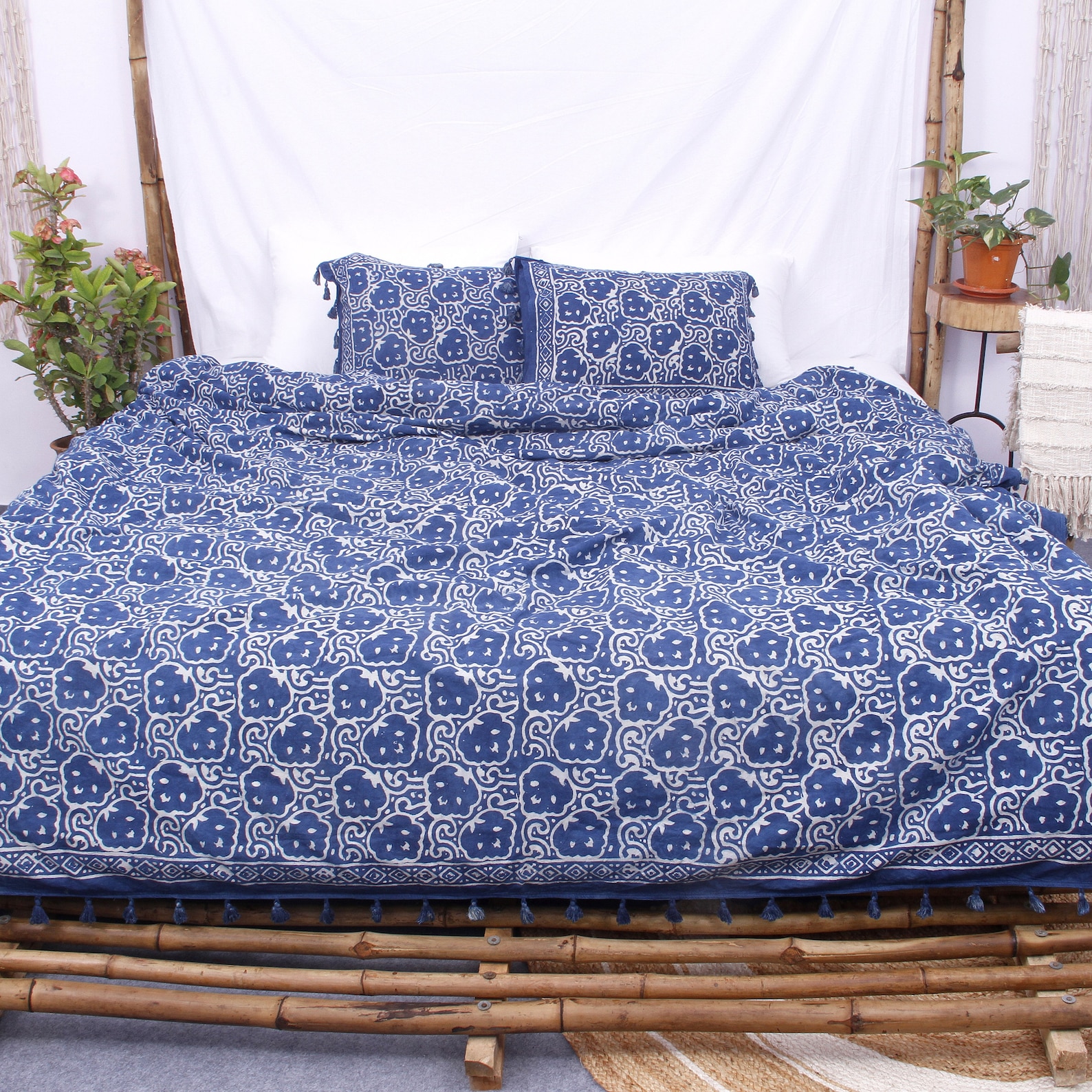 DOUBLE SIDED Indigo Blue Duvet Cover/ 100% Cotton Reversible Comforter ...
