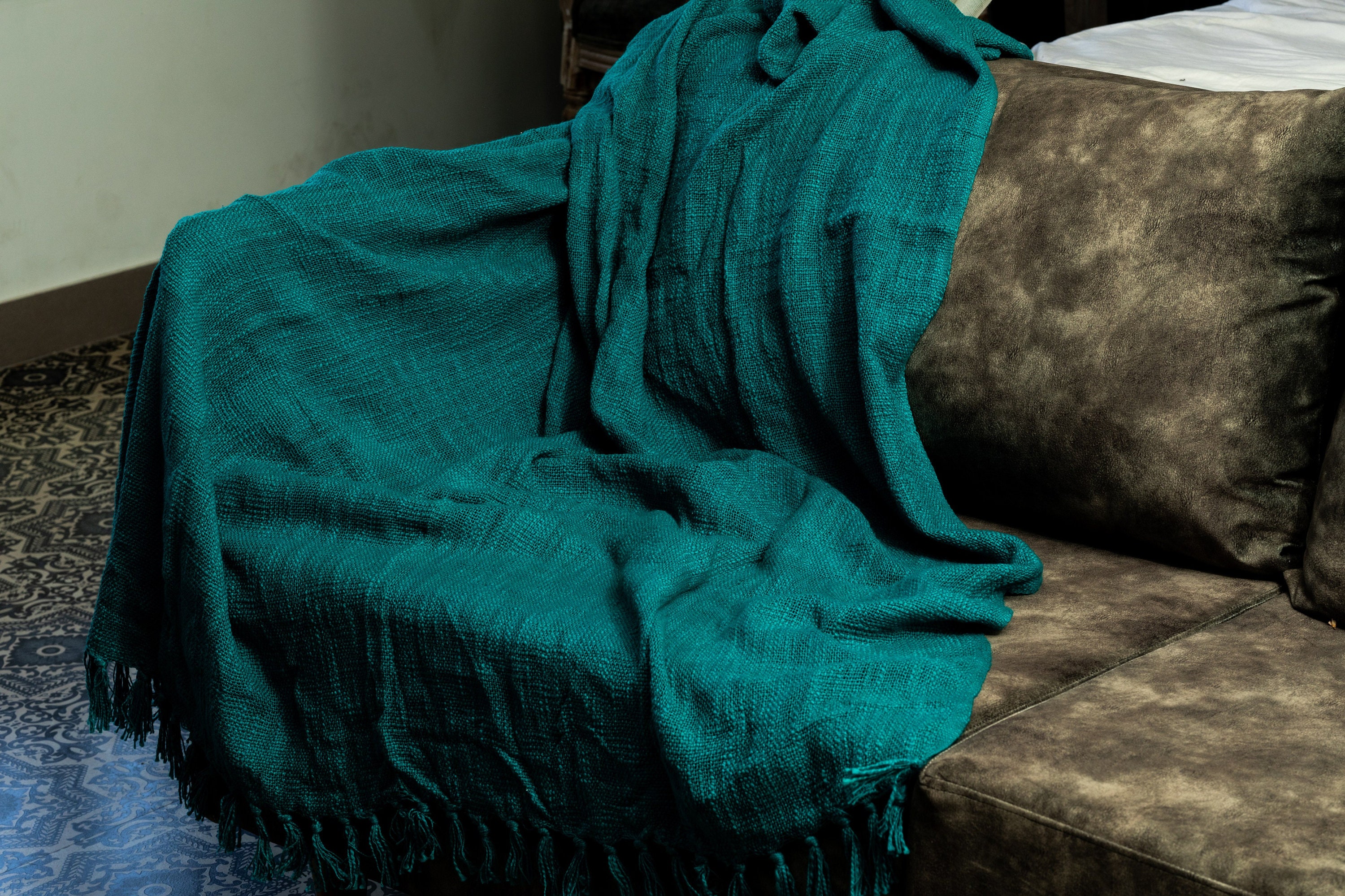 Hand Loomed Teal Throw Blanket Couch Cotton Throws and - Etsy