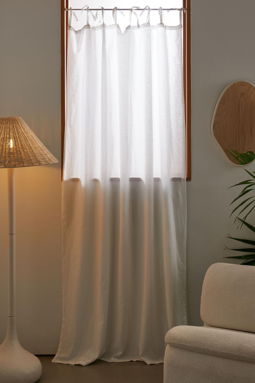 Pure White Long Linen Curtain, One Panel Window Treatment Custom Size ...