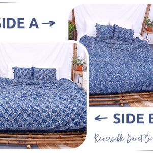 DOUBLE SIDED Indigo Blue Duvet Cover/ 100% Cotton Reversible Comforter ...