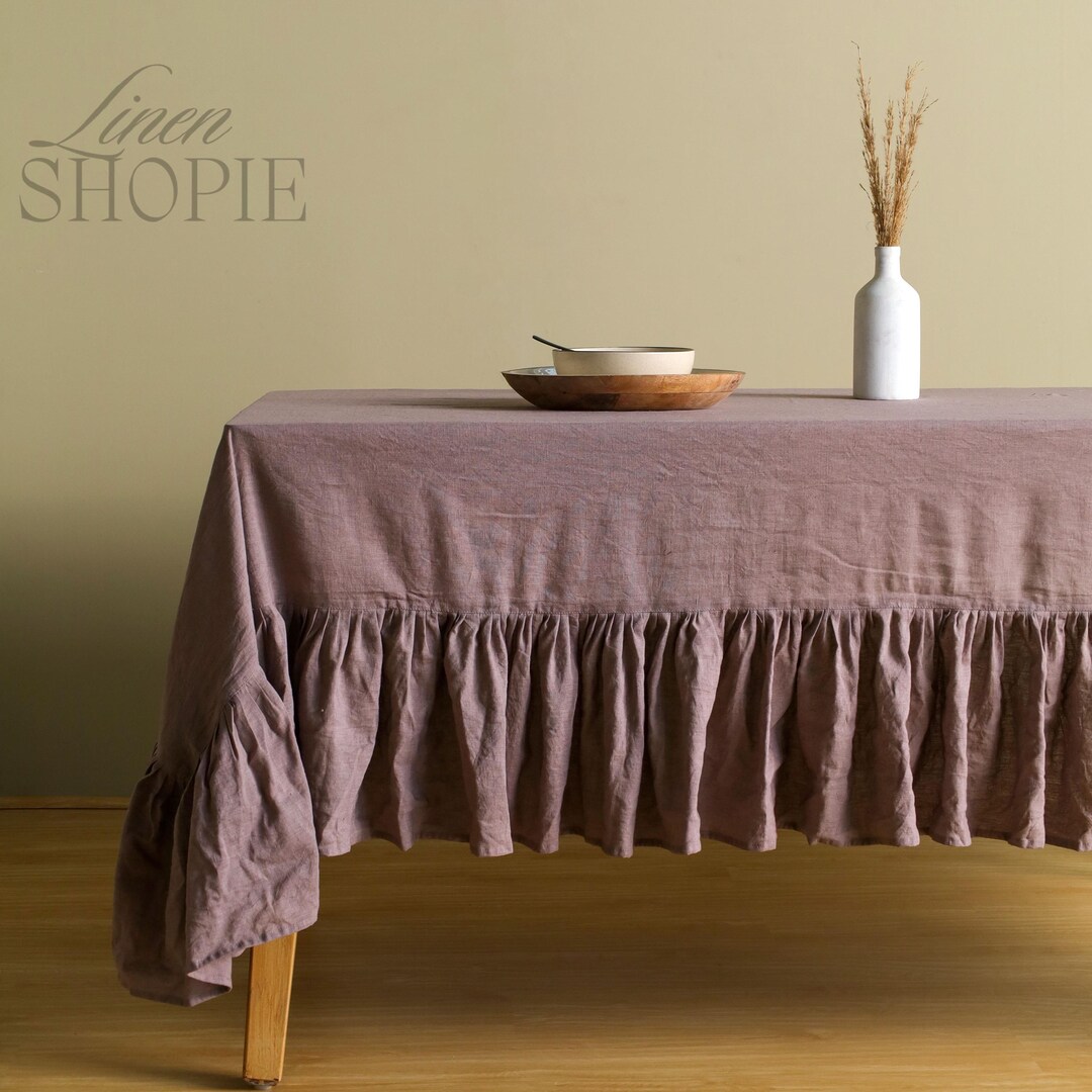 Ruffled Linen Tablecloth in Different Colors Boho Natural Softened ...
