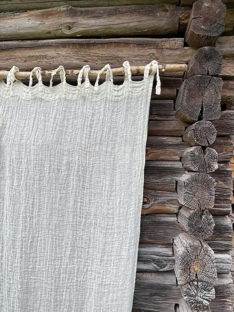 Boho Shower Custom Linen Gauze Sheer Curtain Bohemian Linen Curtains ...