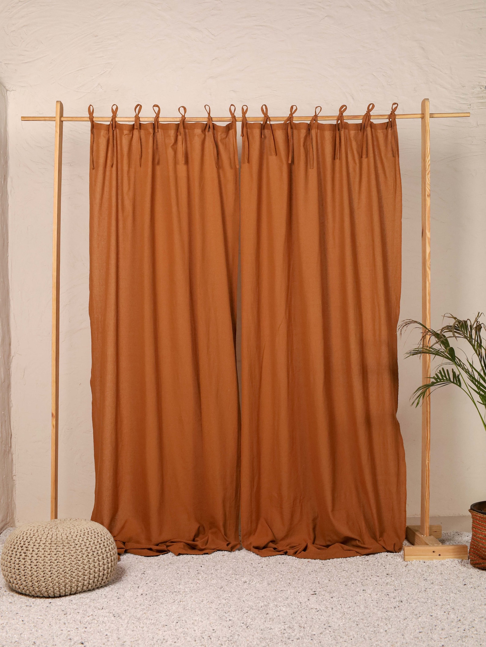 Terracotta Linen Gauze Rust Curtains, Custom Length and Width Boho ...
