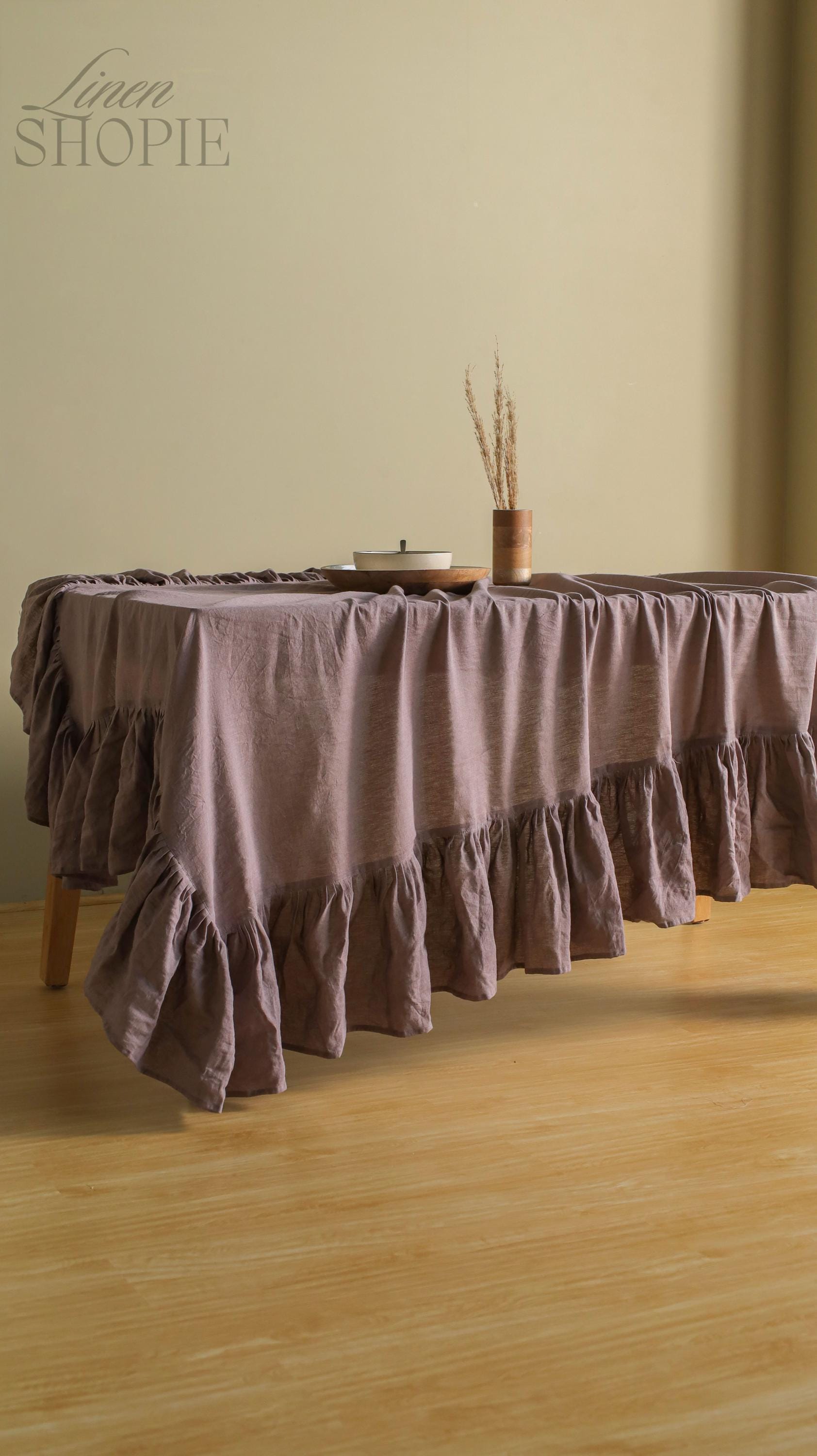 Ruffled Linen Tablecloth in Different Colors Boho Natural Softened ...