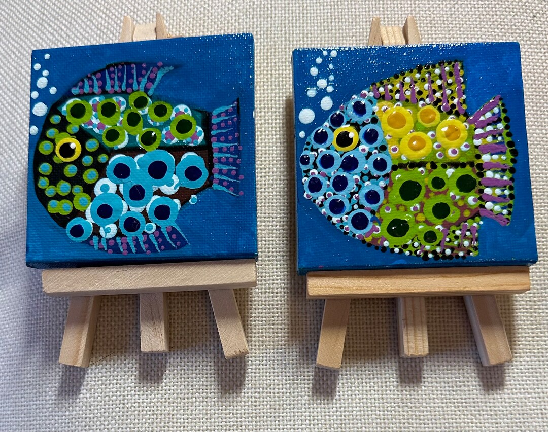 Funky Fish Dot Art Painting Set: Miniature Canvas With Easel - Etsy