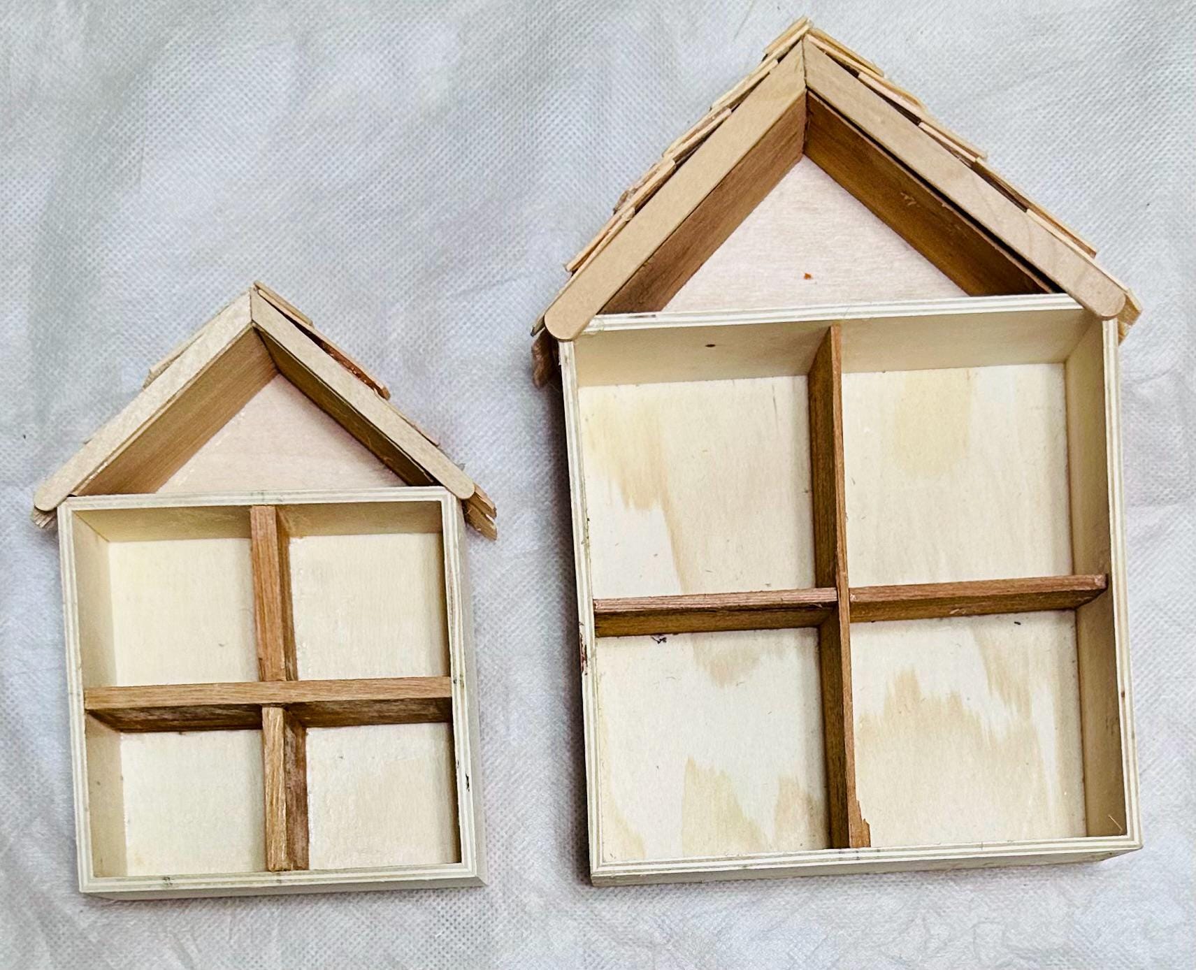 Woodenc Shadow Box, Block House Shelf, Wood, House Box, Unfinished ...