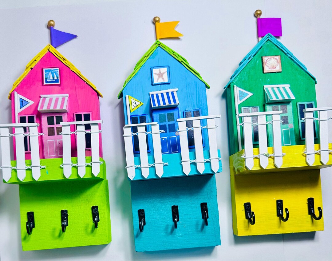 Colorful Beach Hut Key Rack – Coastal Home Organizer Wall Hooks - Etsy