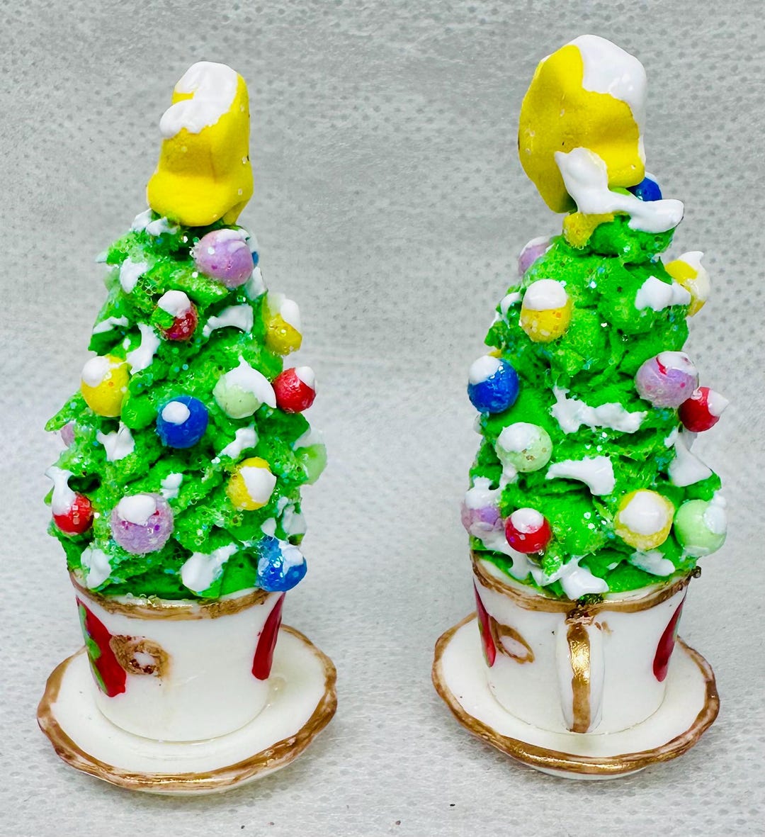 2pc Set. Christmas Tree Teacup, Miniature, Unique Gift, Decor, Colorful ...