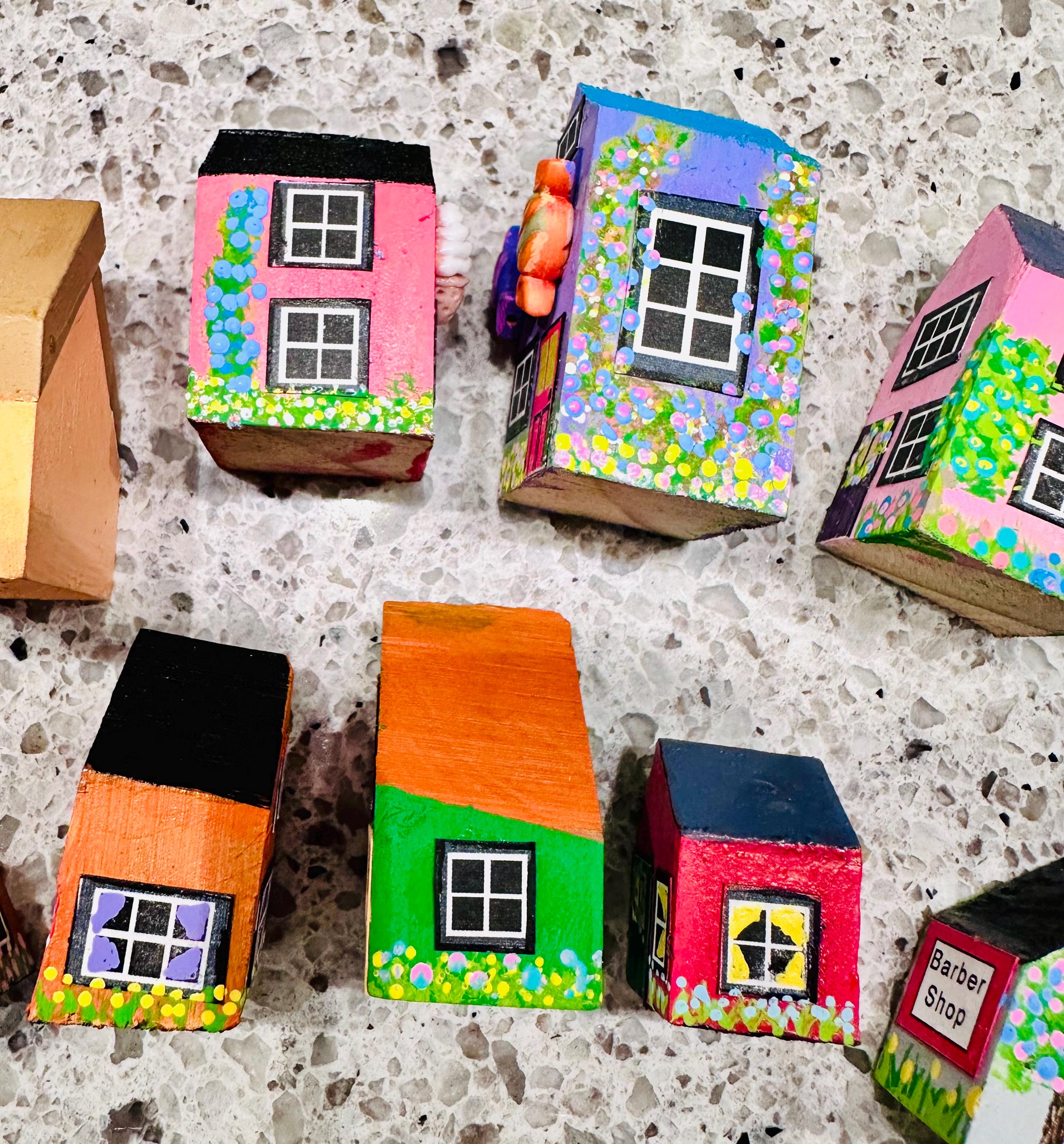 Hand Painted Miniature Wooden Block City - Upcycled Eco-friendly ...