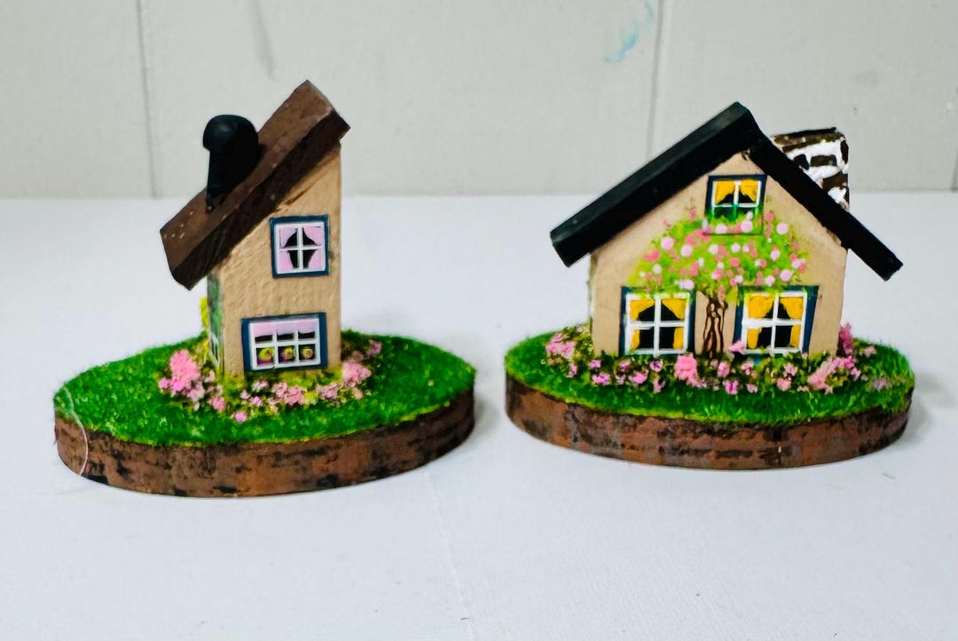 Handmade Miniature Houses Set: Upcycled Wood, Artisan Designed - Etsy