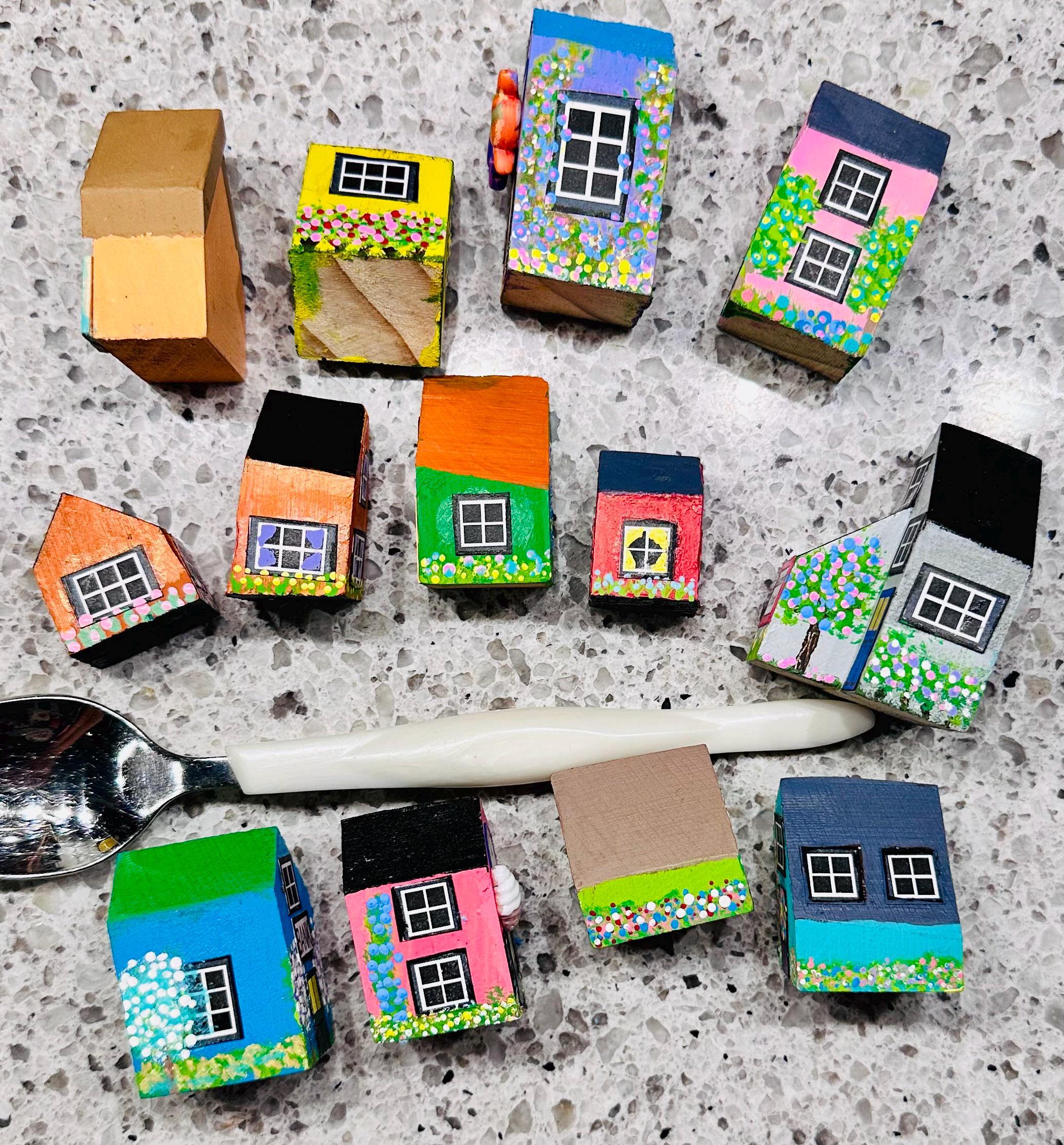 Hand Painted Miniature Wooden Block City - Upcycled Eco-friendly ...