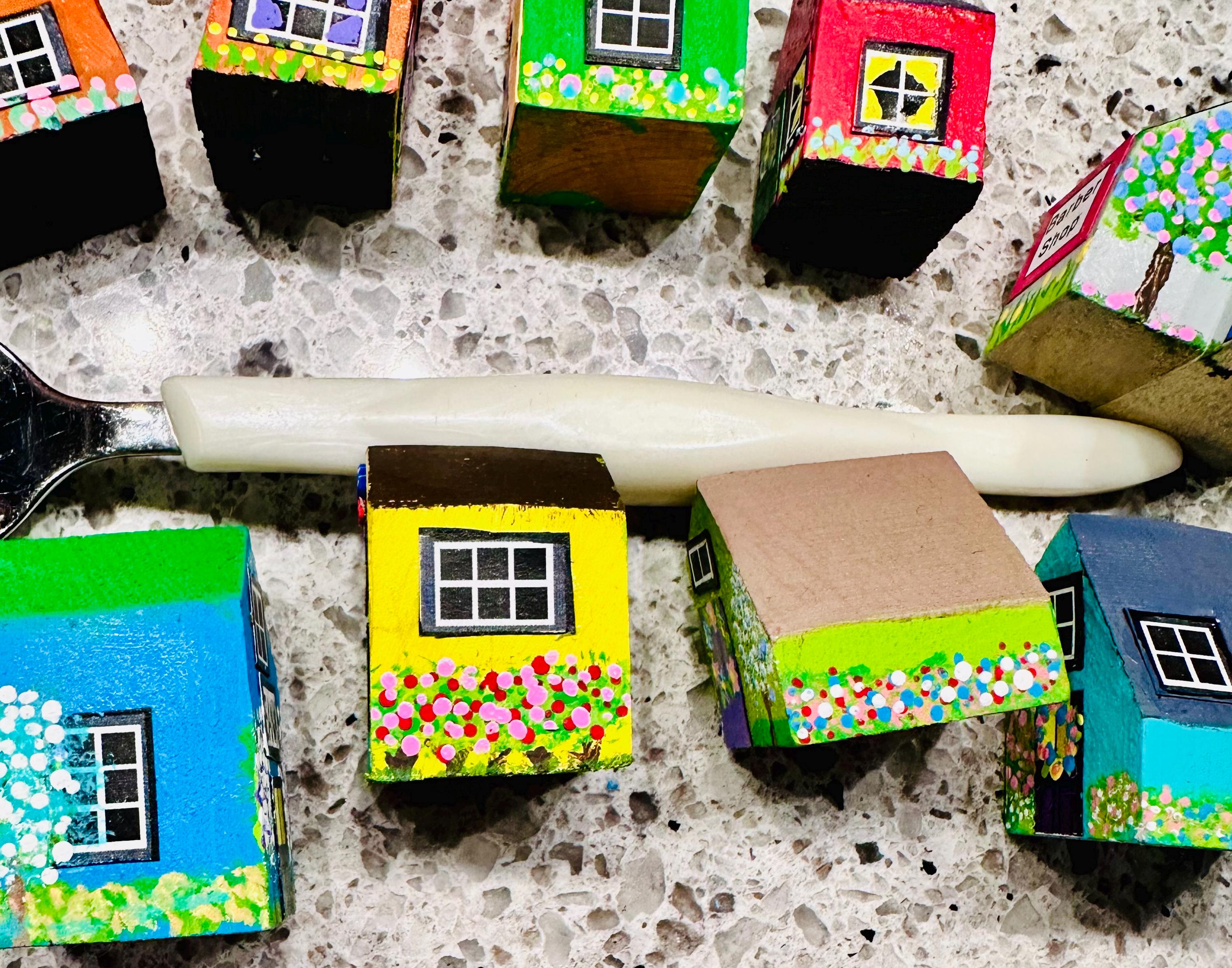 Hand Painted Miniature Wooden Block City - Upcycled Eco-friendly ...