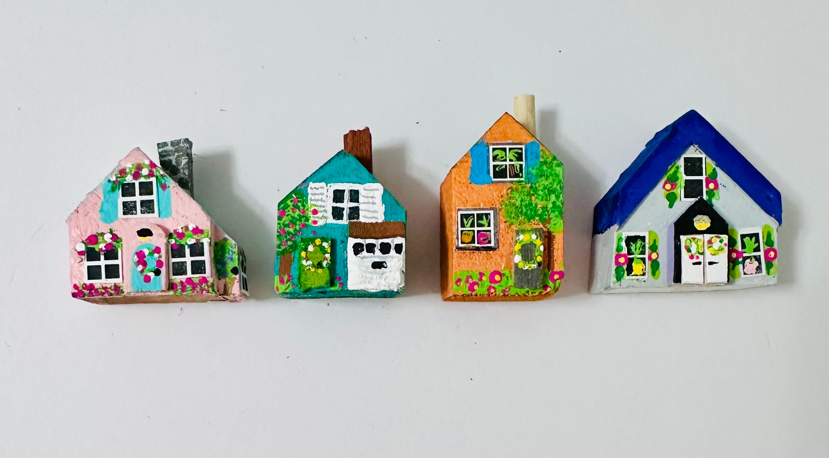 Mini Block Houses, Mini Wooden Houses, Painted Block Houses, Mini Block ...