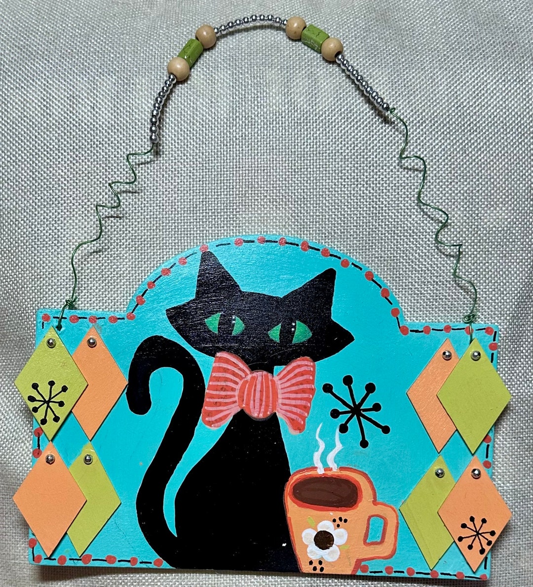 Coffee Bar Sign, Retro Coffee Bar, Colorful Coffee Bar, Black Cat, Cup ...