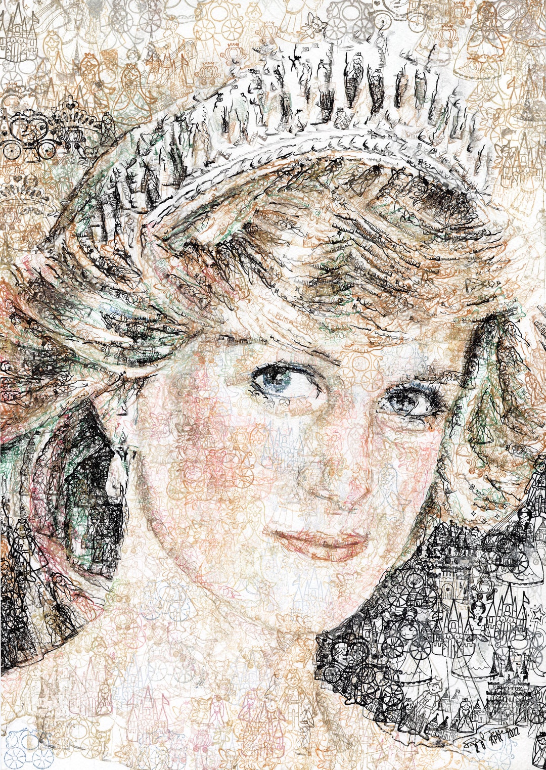 Princess Diana Rubber Stamp Portrait Giclee Print - Etsy