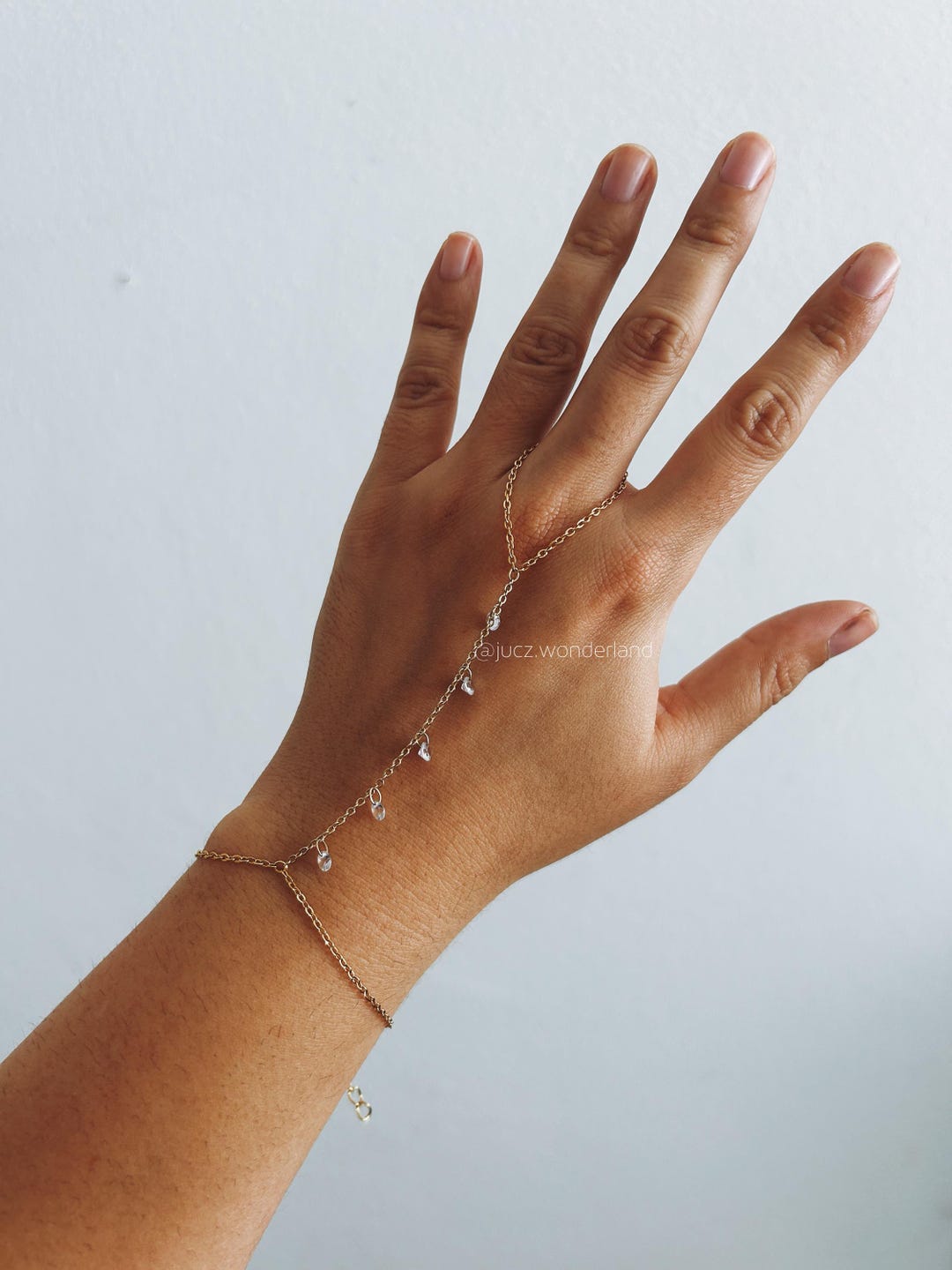 Crystal Gold Hand Chain Ring Bracelet Stainless Steel Finger Chain ...