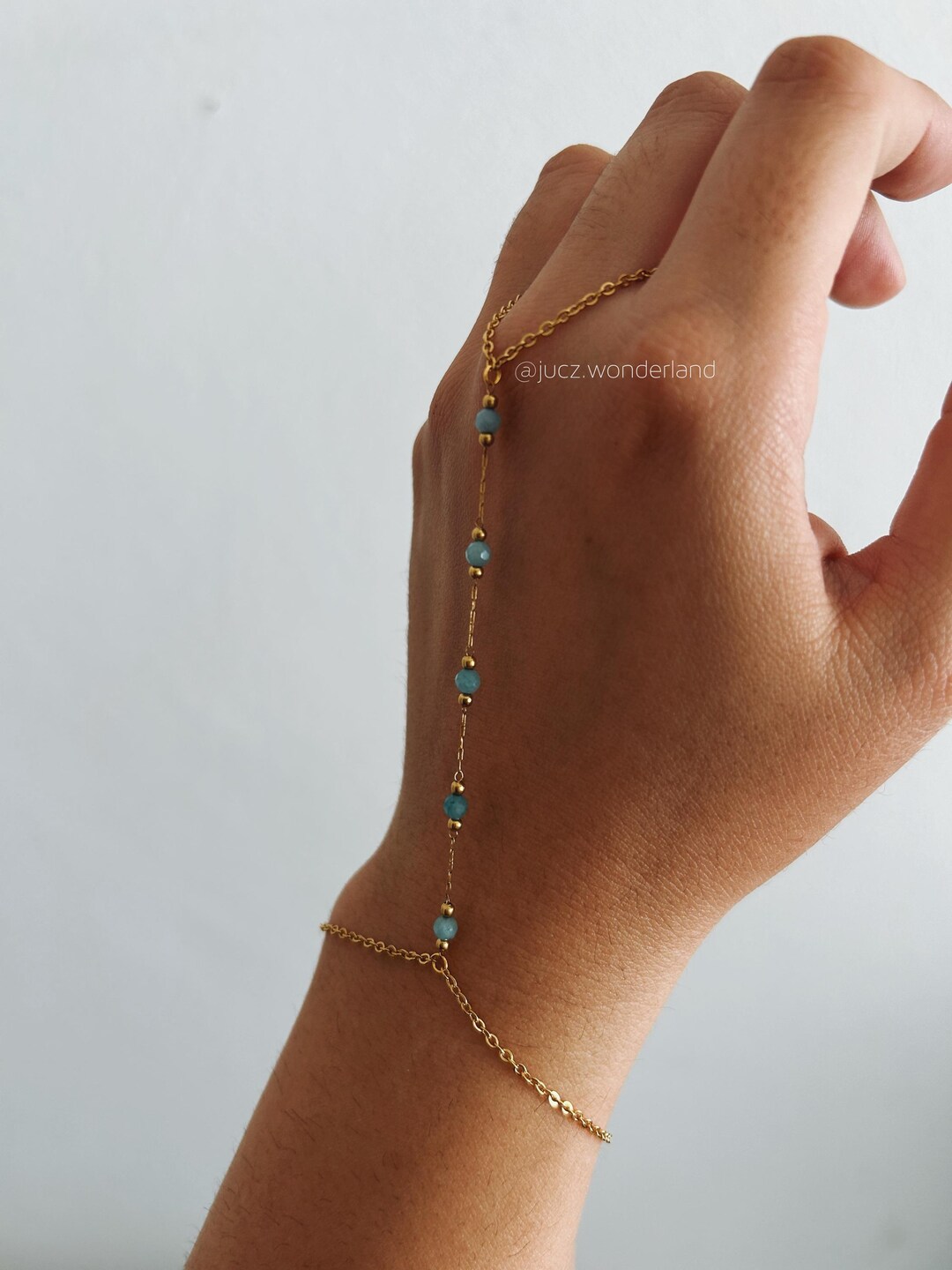 Stone Hand Chain Gold Boho Arm Chain With Ring Minimalist Body Jewelry ...
