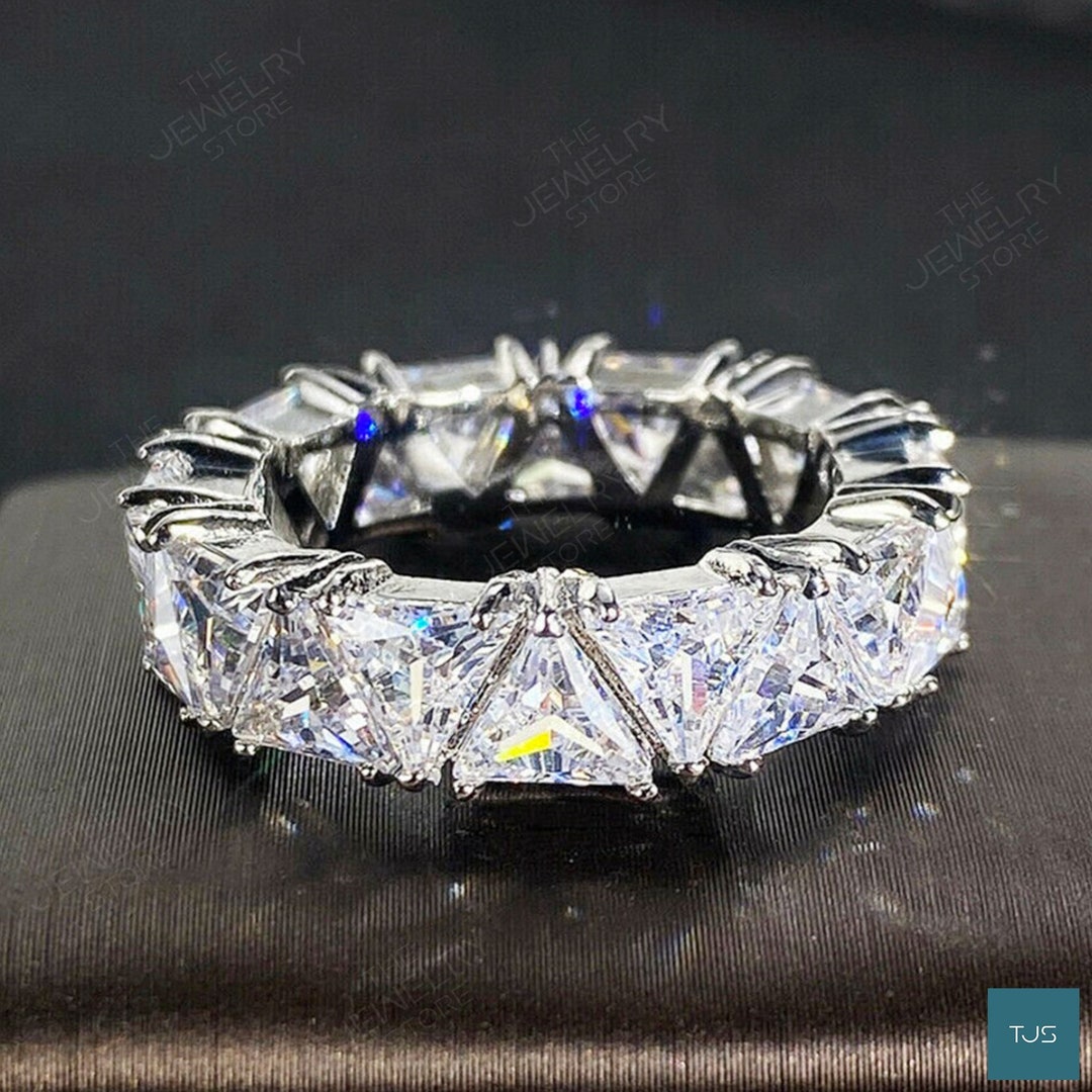 Sparky Trillion Cut Cubic Zirconia Gold Eternity Stackable Ring, Fancy ...