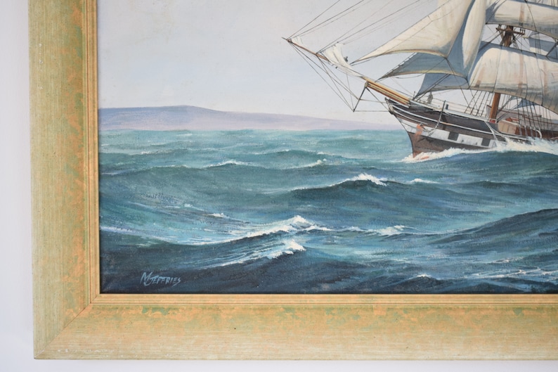 M Jeffries Nautical Scene, Ship Opawa, Large Oil on Canvas, Maritime ...
