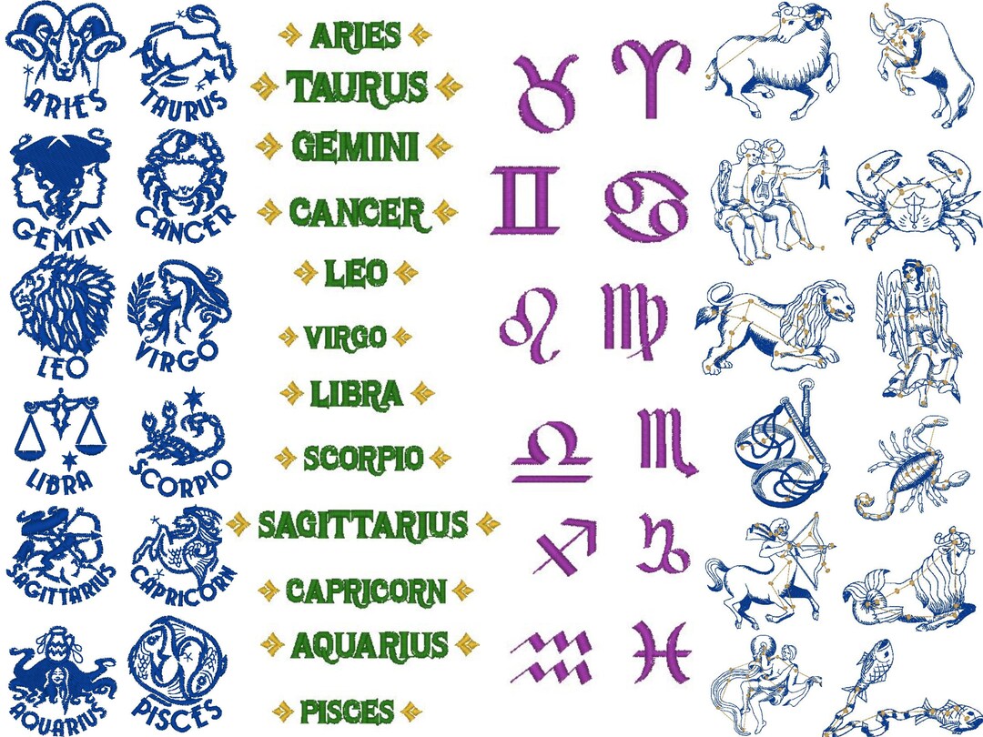 4 Sets 12 Horoscope Zodiac Star Signs Embroidery Files to Fit 100 X ...