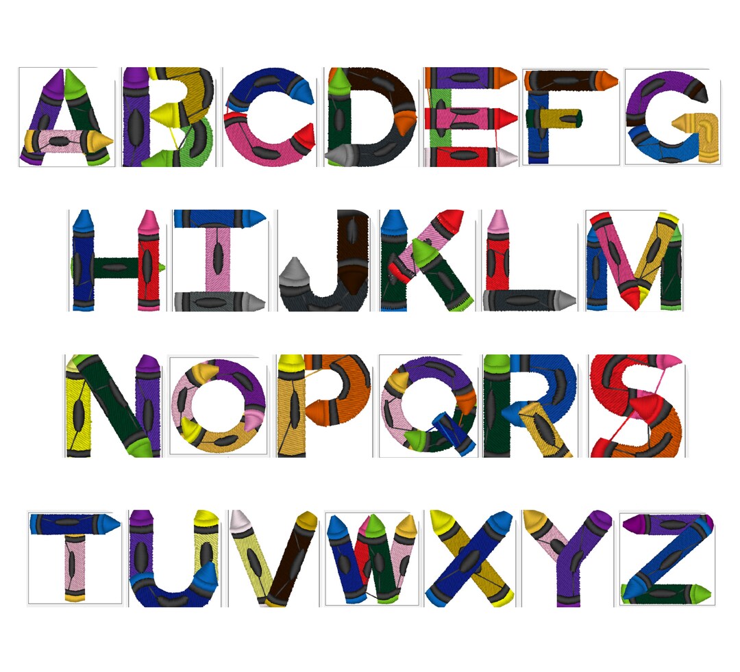 Font Upper Case Crayons Letters Kids Embroidery Files 4 X 4 ( 100 X 100 ...