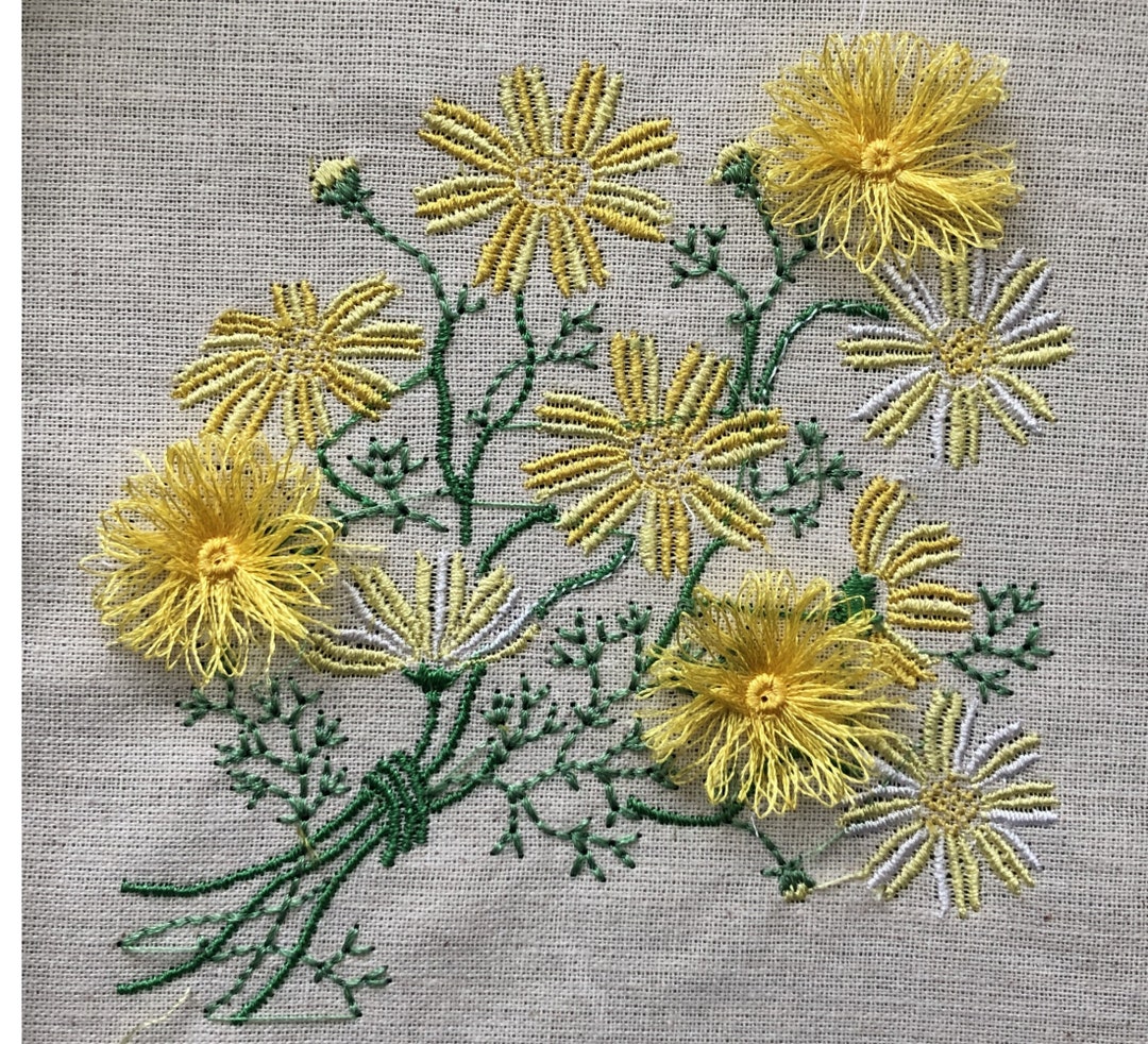Flowers Daisy Stems Fancy Fluffy Fringe in Embroidery Files Fit 4 X 4 ...