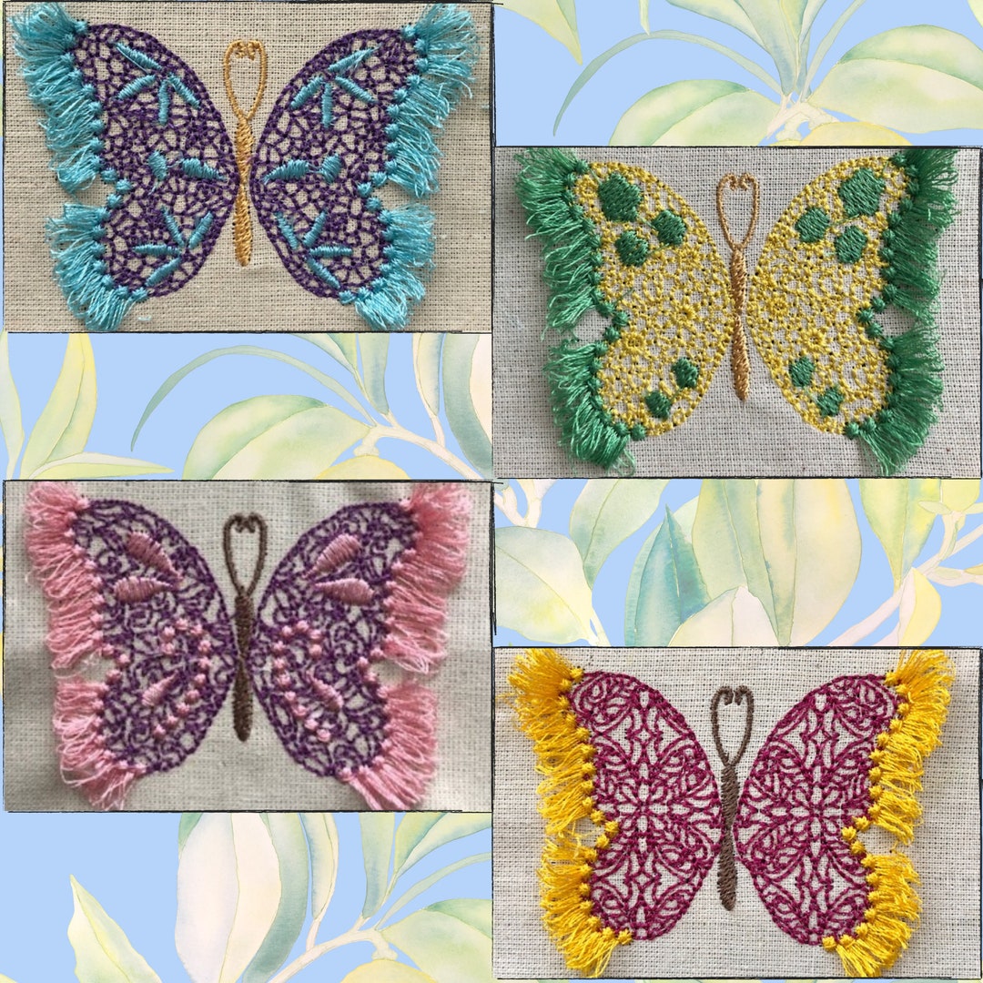 Butterflies X 4 in 2 Sizes Fancy Fluffy Fringe Embroidery File 4 X 4 ...