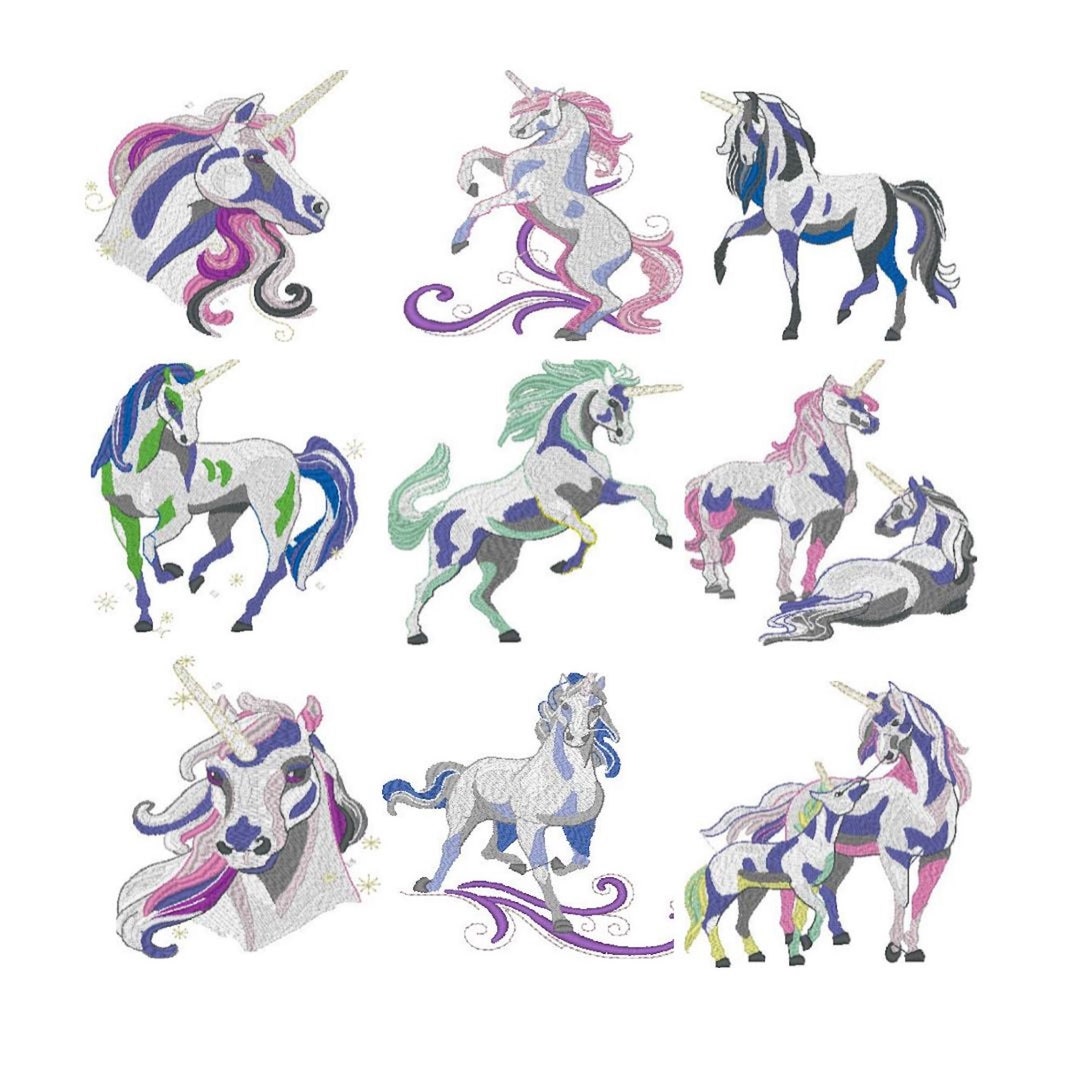 Unicorn Set of 9 Embroidery Files Fit 4 X 4 Inches ( 100 X 100mm) Hoop - Pes Dst Exp Jef Hus Vip ...