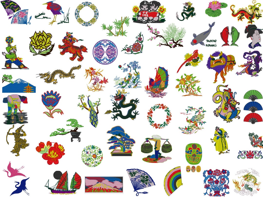 Oriental Asia Japanese Chinese Korea Set of 51 Embroidery Files - Pes ...