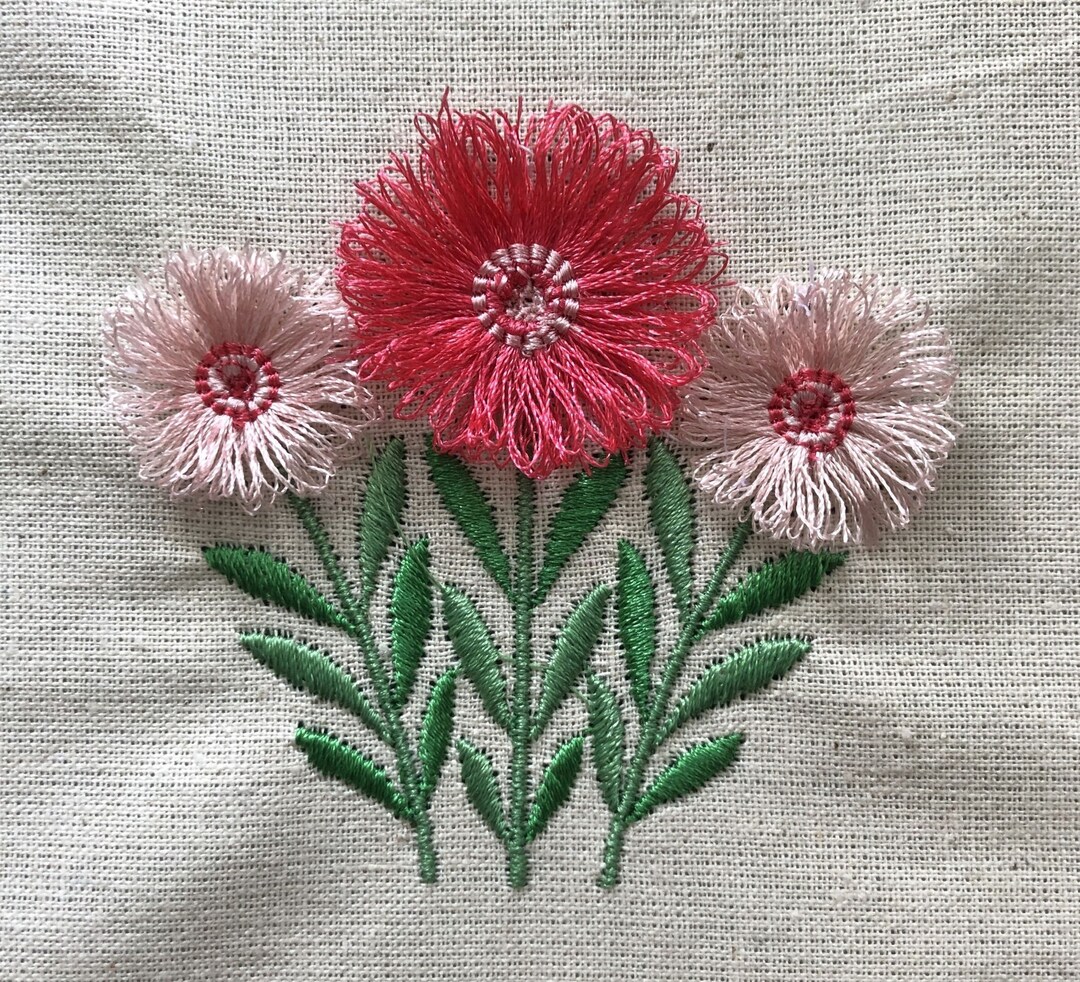 Small Flowers Stems 3 Fluffy Fancy Fringed Embroidery Files Fit 4 X 4 ...