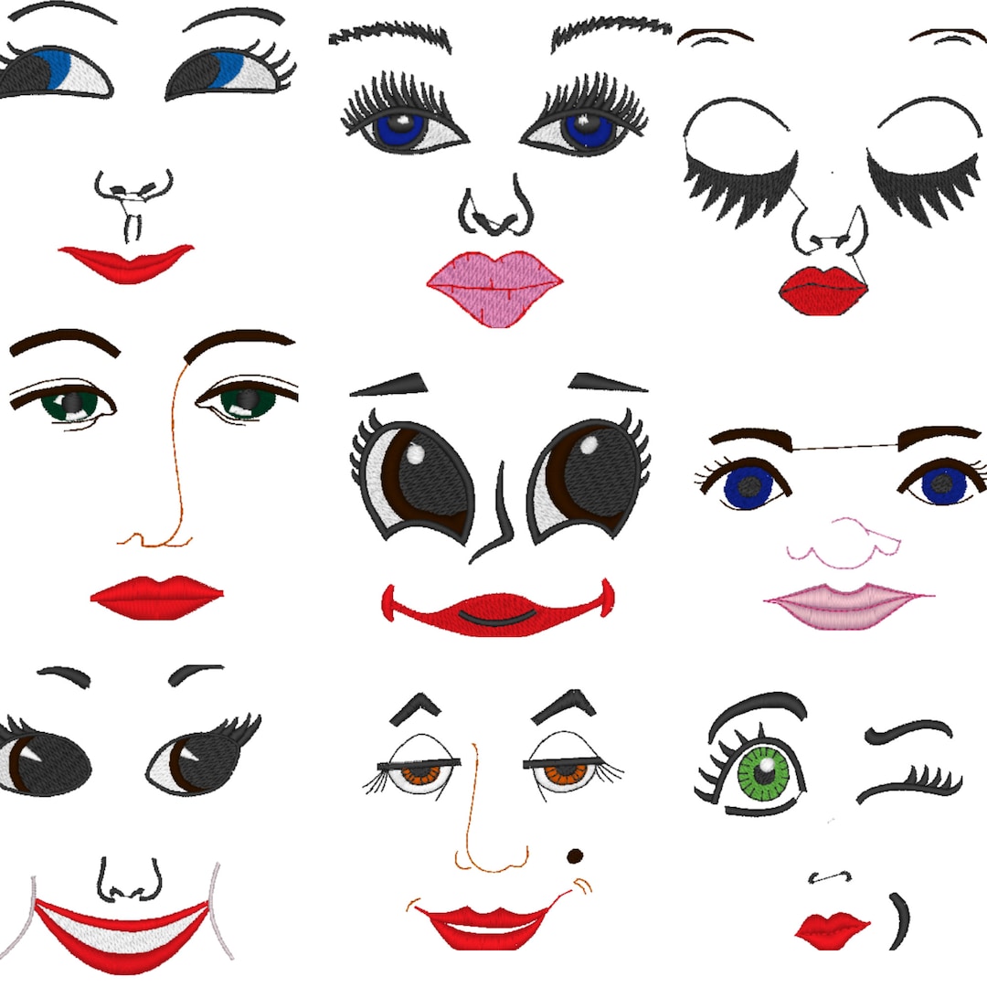Faces Set of 9 - Embroidery Files - 4 X 4 Inches ( 100 X 100mm) Hoop ...