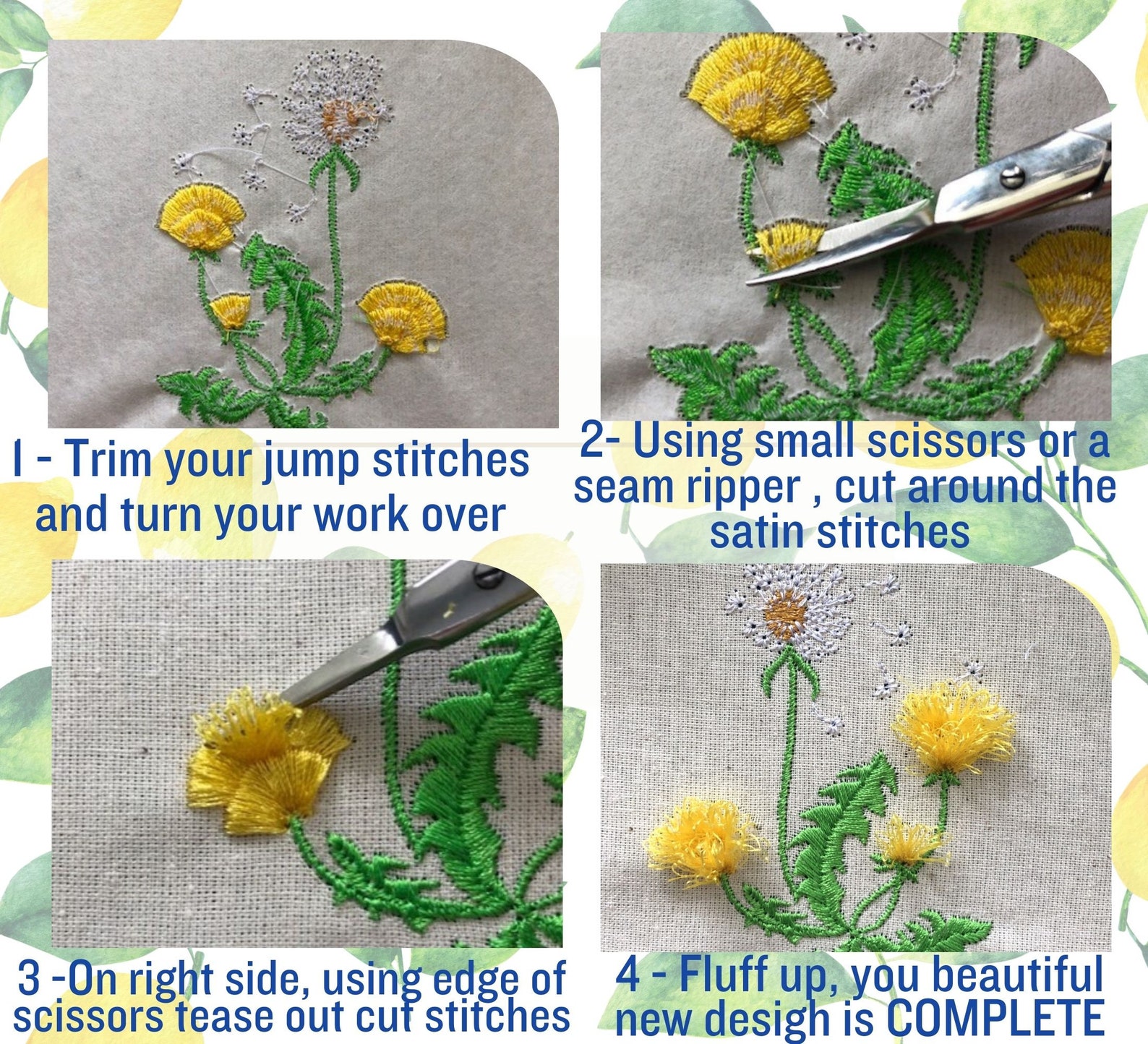 Dandelion Plant Flower Fluffy Fancy Fringed Embroidery Files Fit 4 X 4 ...