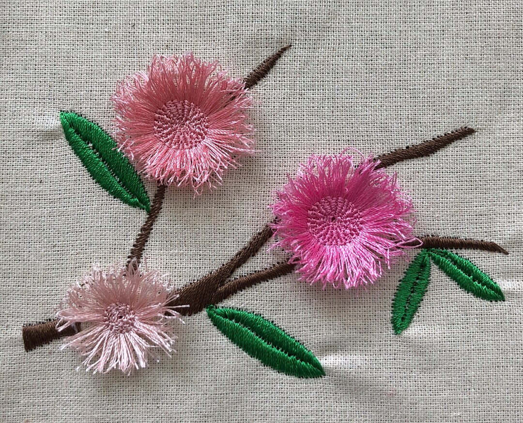 3 Flowers Stems Fancy Fluffy Fringe in 2 Sizes Embroidery Files Fit 4 X ...