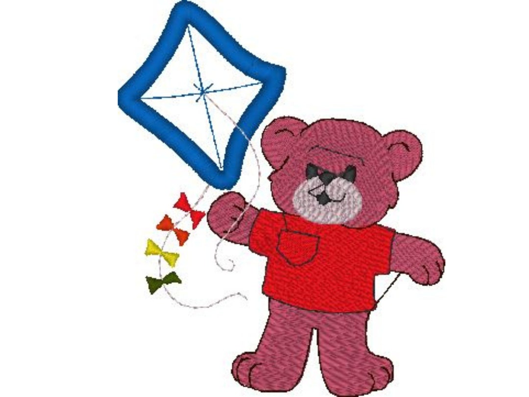 Teddy Bear With Kite - 3 Sizes Embroidery Pes Dst Exp Jef Hus Vip and ...