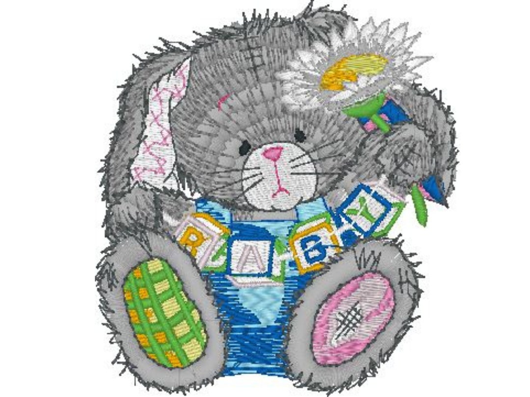 Rabbit Bunny Cute Baby Birth Flower - 3 Sizes Embroidery Pes Dst Exp ...