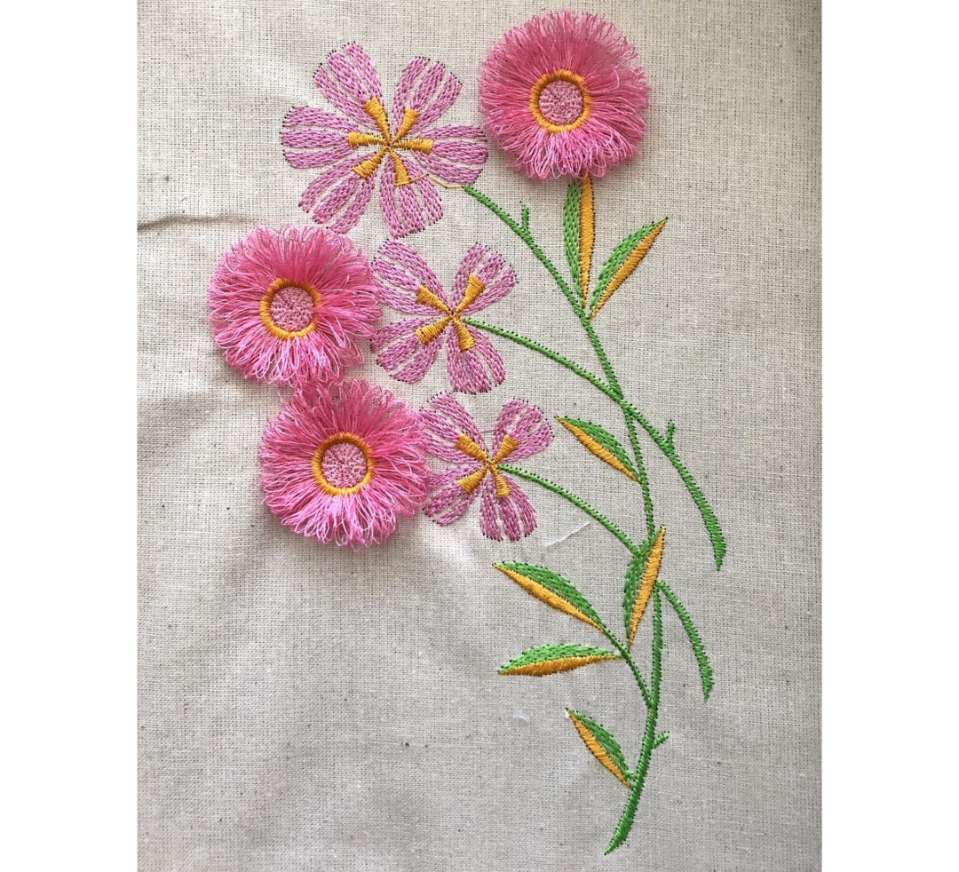 Flowers Stems With 3 Fluffy Fringe Flowers to Make Embroidery Files Fit ...
