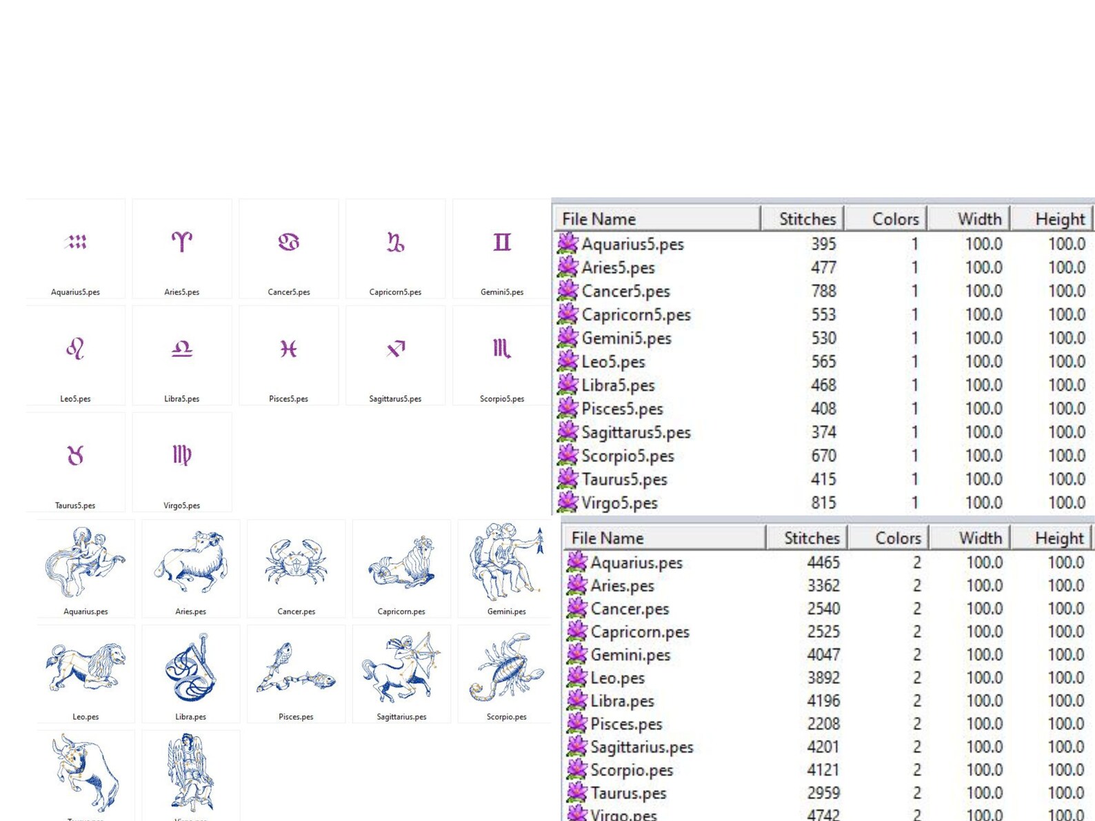 4 Sets 12 Horoscope Zodiac Star Signs Embroidery Files to Fit 100 X ...