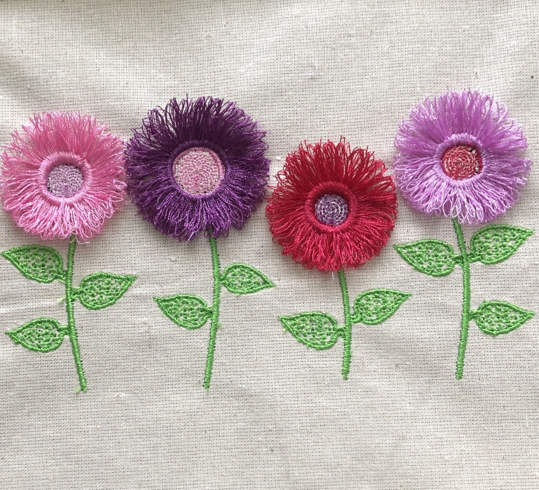 Flowers 4 Stems Fancy Fluffy Fringe Embroidery Files Fit 5 X 7 Inches ...