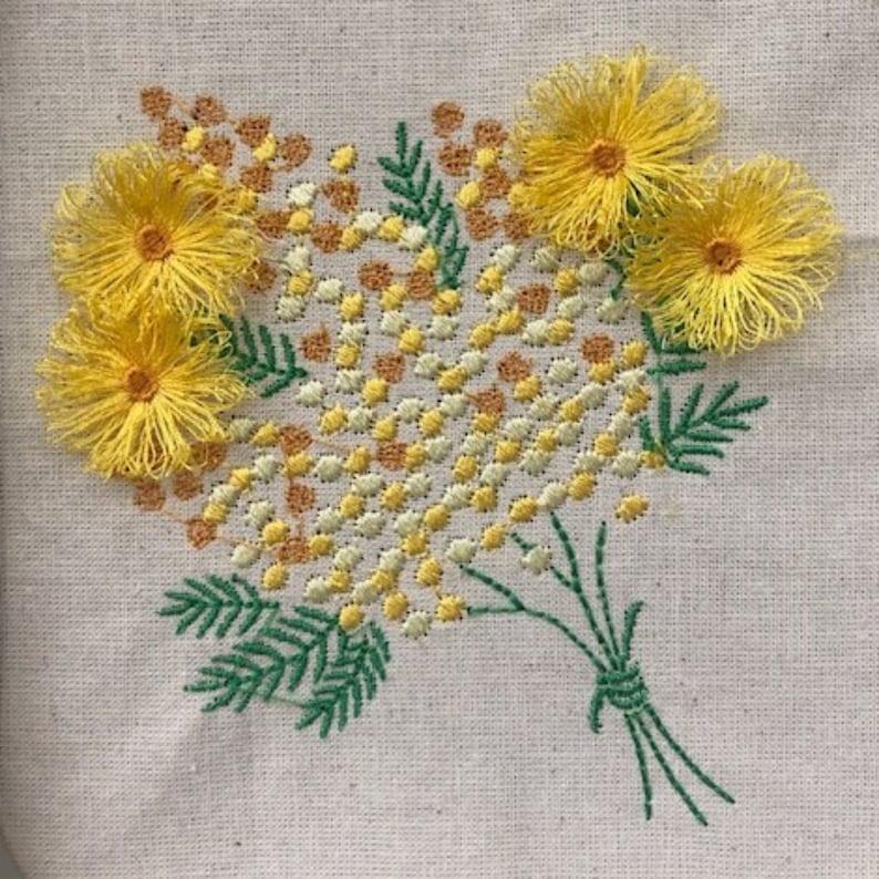 Flores Mimosa Tallos Fancy Fluffy Fringe Archivos de bordado caben 4 x ...