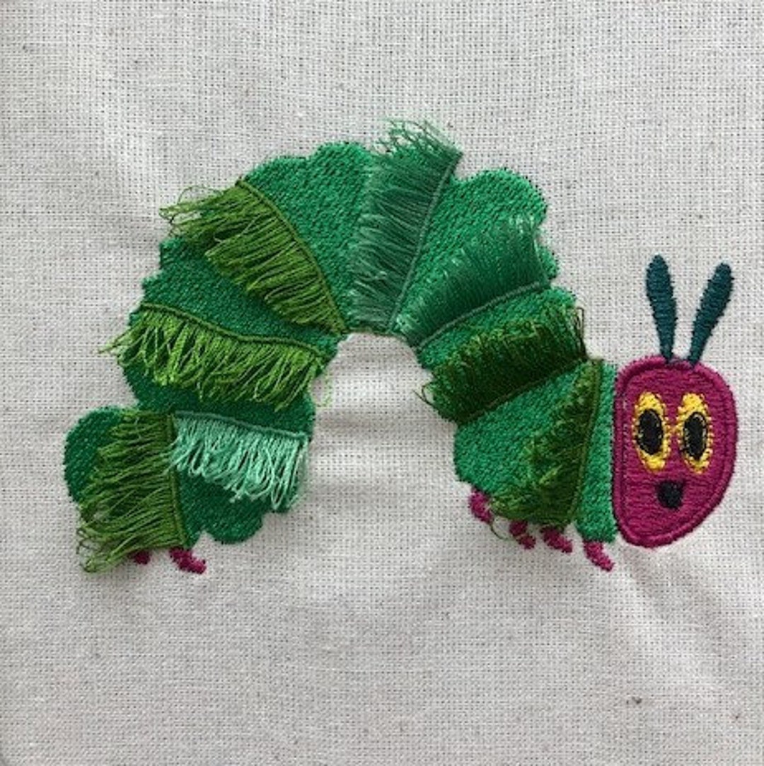 Caterpillar Hungry Fancy Fluffy Fringe Embroidery File 4 X 4 Inches ...