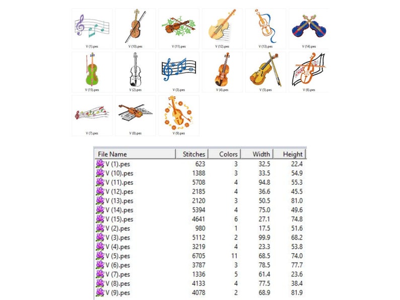 Violin Music Notes Set of 15 Embroidery Files Fit 4 X 4 Inches ( 100 X ...